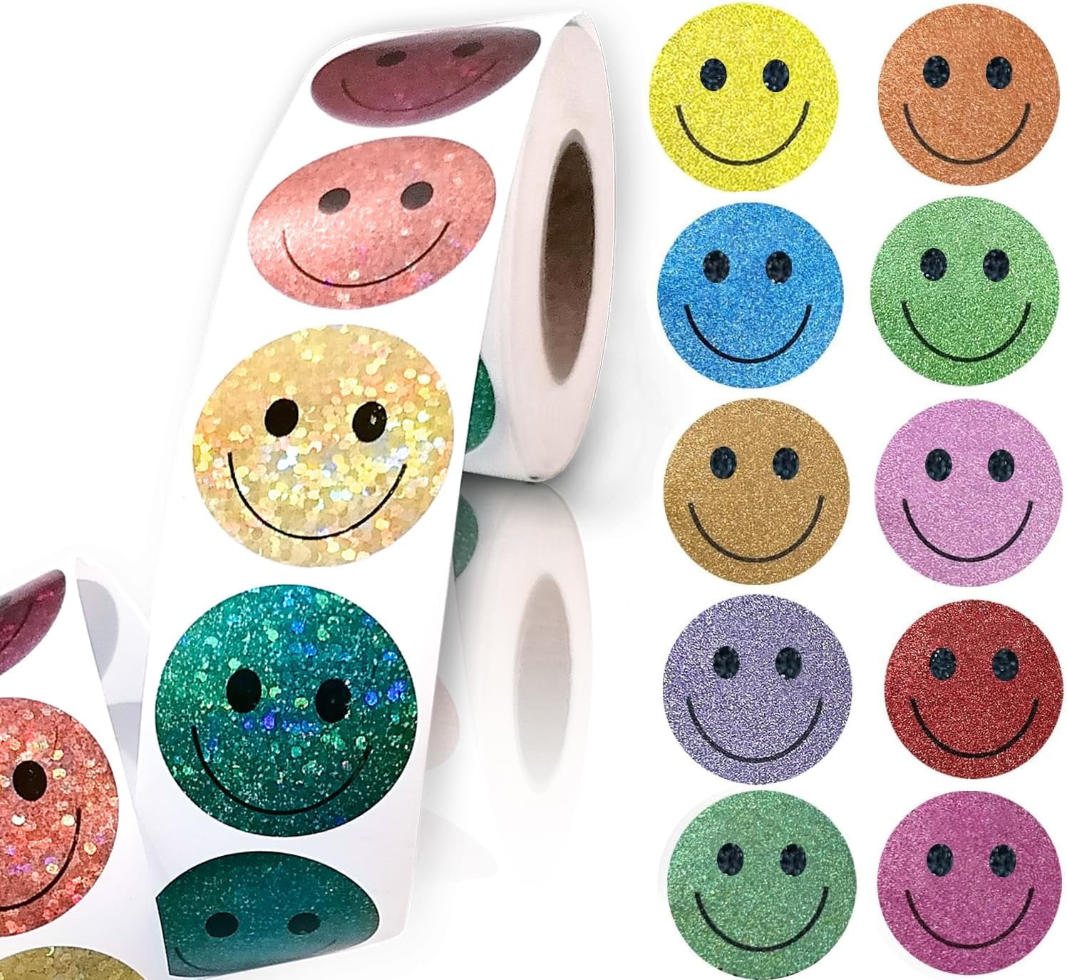 Glitter dot Smiley face Stickers,Foil Shiny Happy Face Stickers for ...
