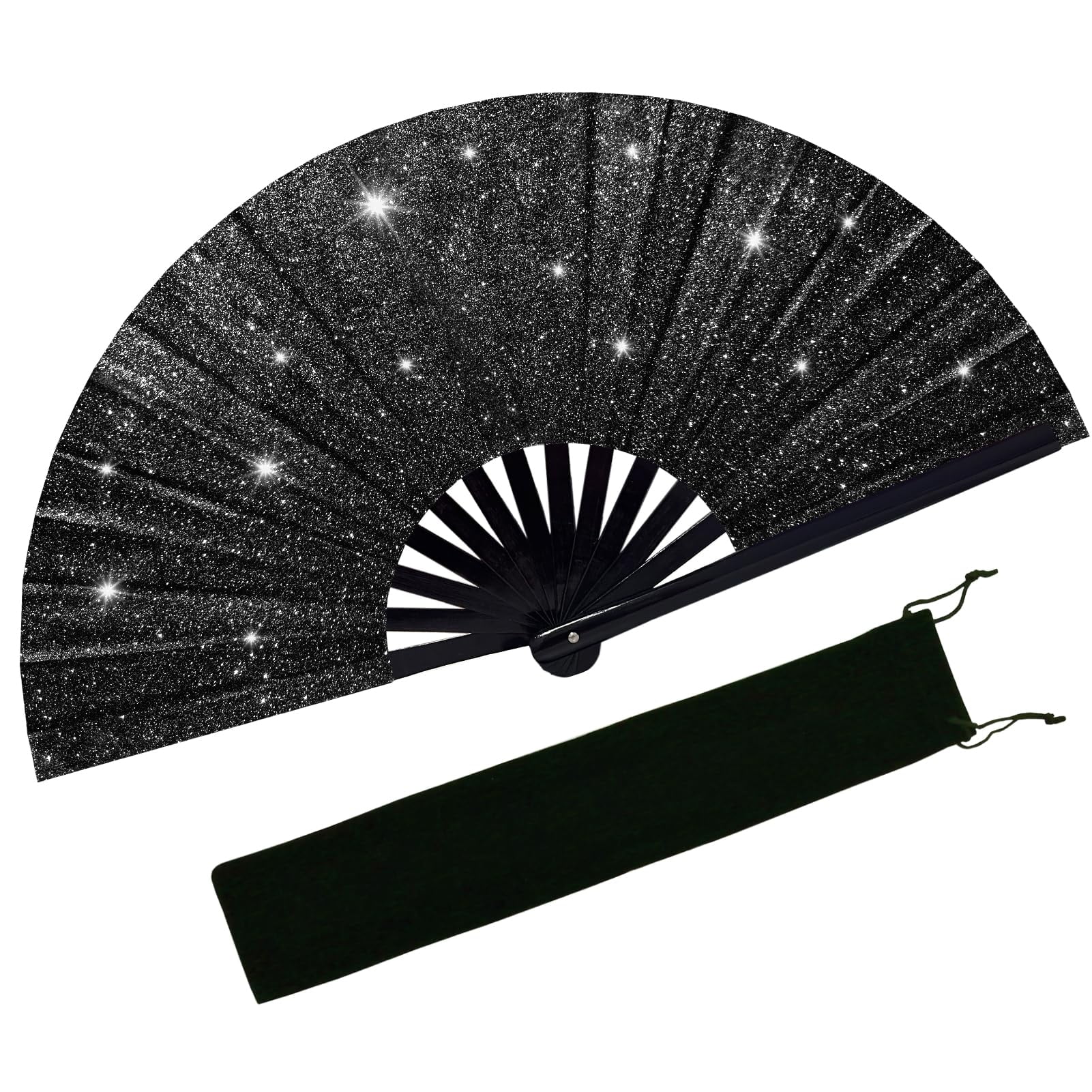 Glitter rave hand fan, large folding fan for festivals, portable clack ...