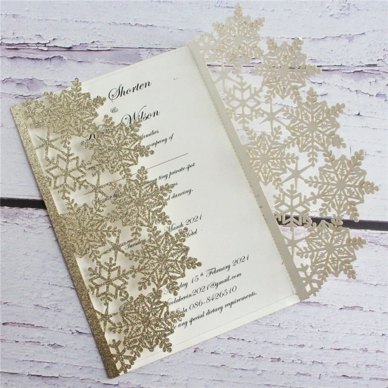 Glitter snowflake laser cut invitation card fall winter seasonal ...