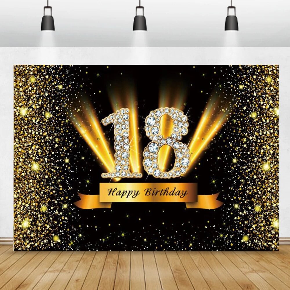 Glitter18st Birthday Backdrop Golden Polka Dots Birthday Party ...