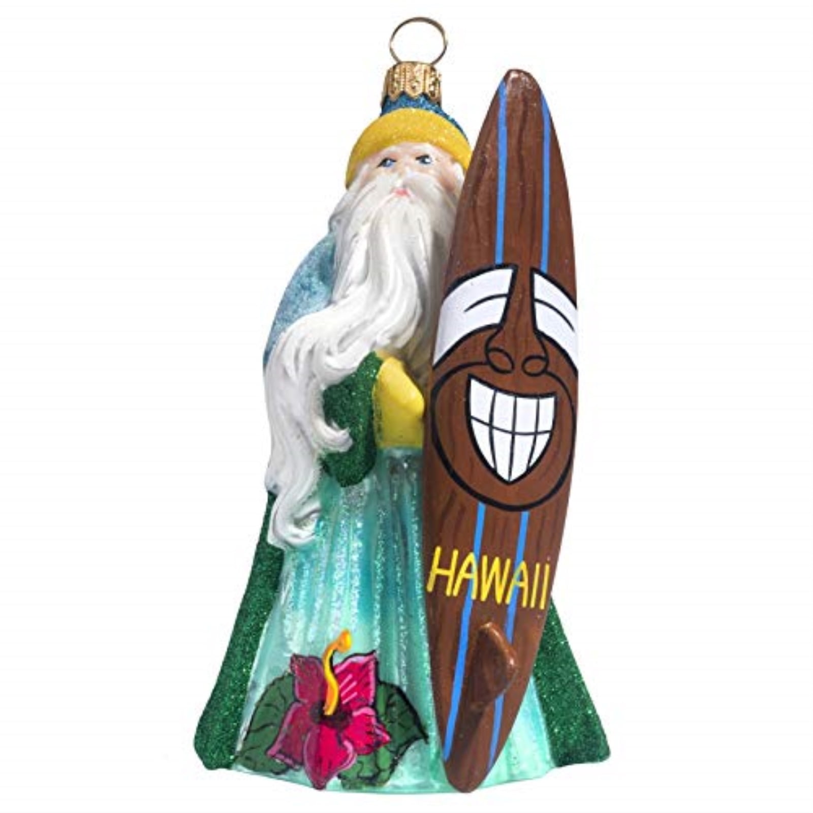 Glitterazzi Hawaii Santa with Tiki Surfboard Polish Glass Christmas ...