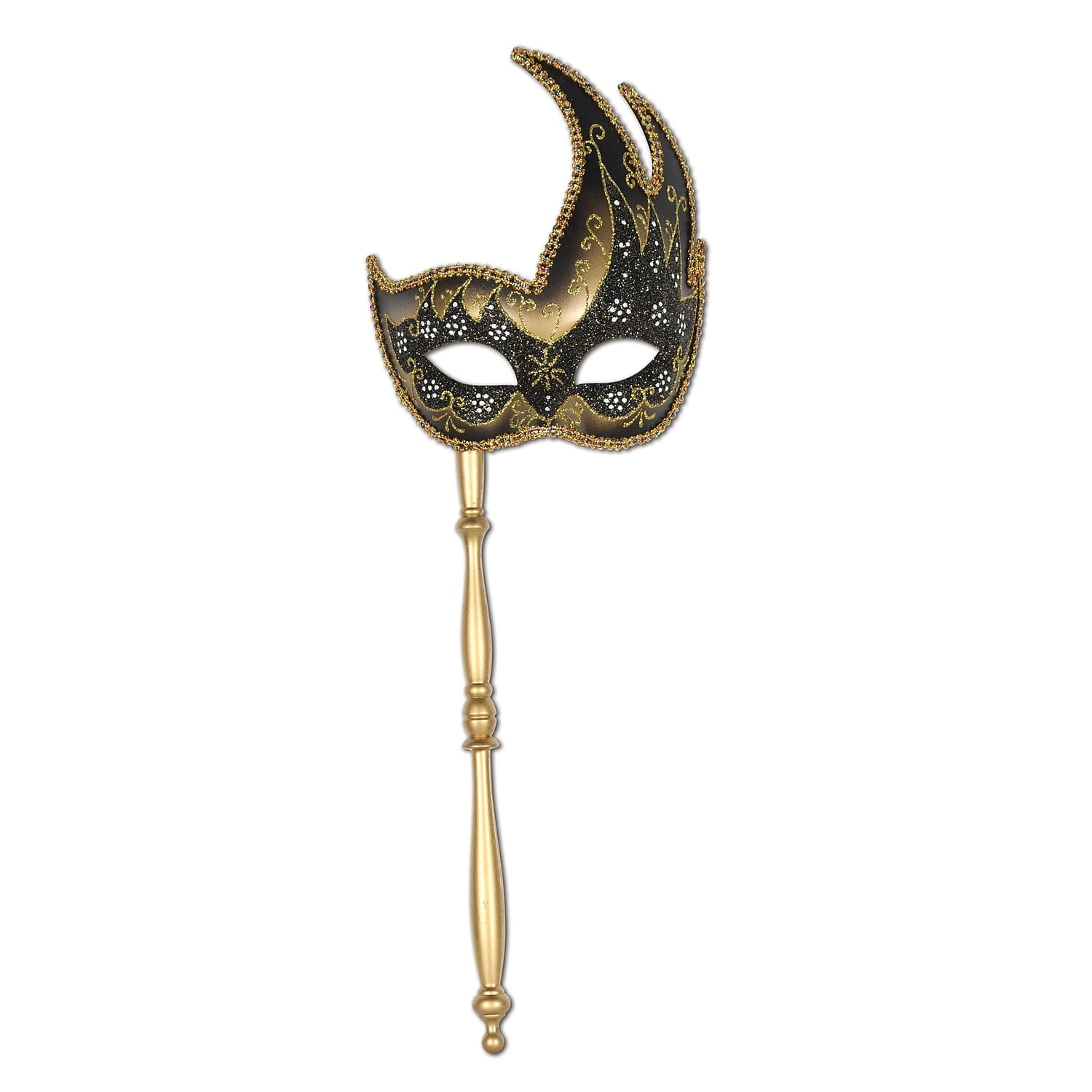 Glittered Black and Gold Mask with Stick - Walmart.com