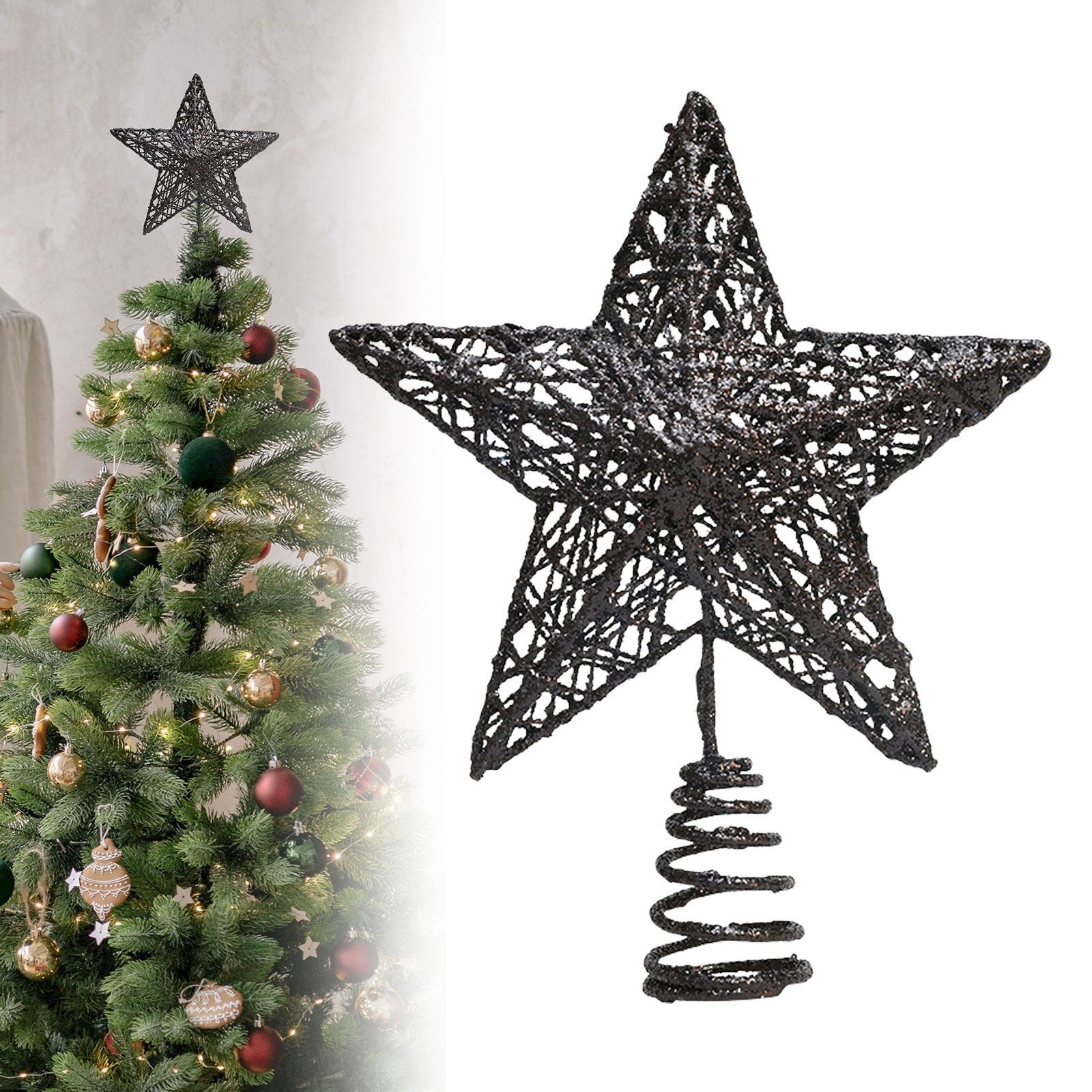 Star Christmas Tree Lights Tree Nest Glittered 3D Star Tree Topper ...