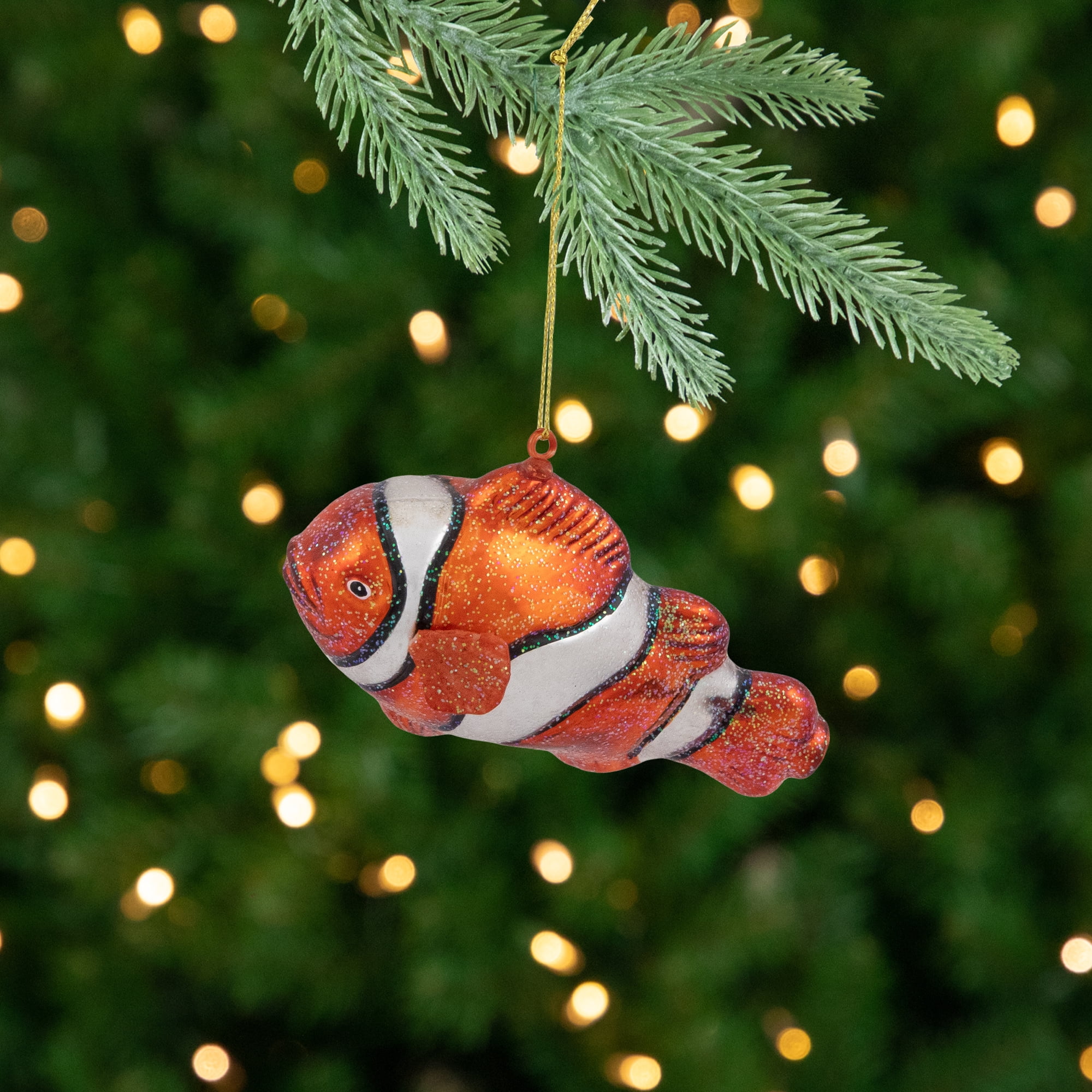 Glittered Clown Fish Glass Christmas Ornament - 4.75" - Orange and ...
