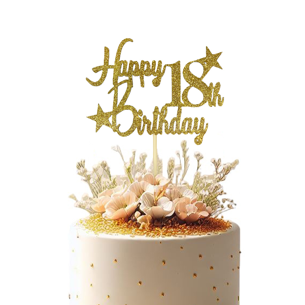 Glittered Elegance Happy 18th Birthday Glittered Cake Topper - Party ...