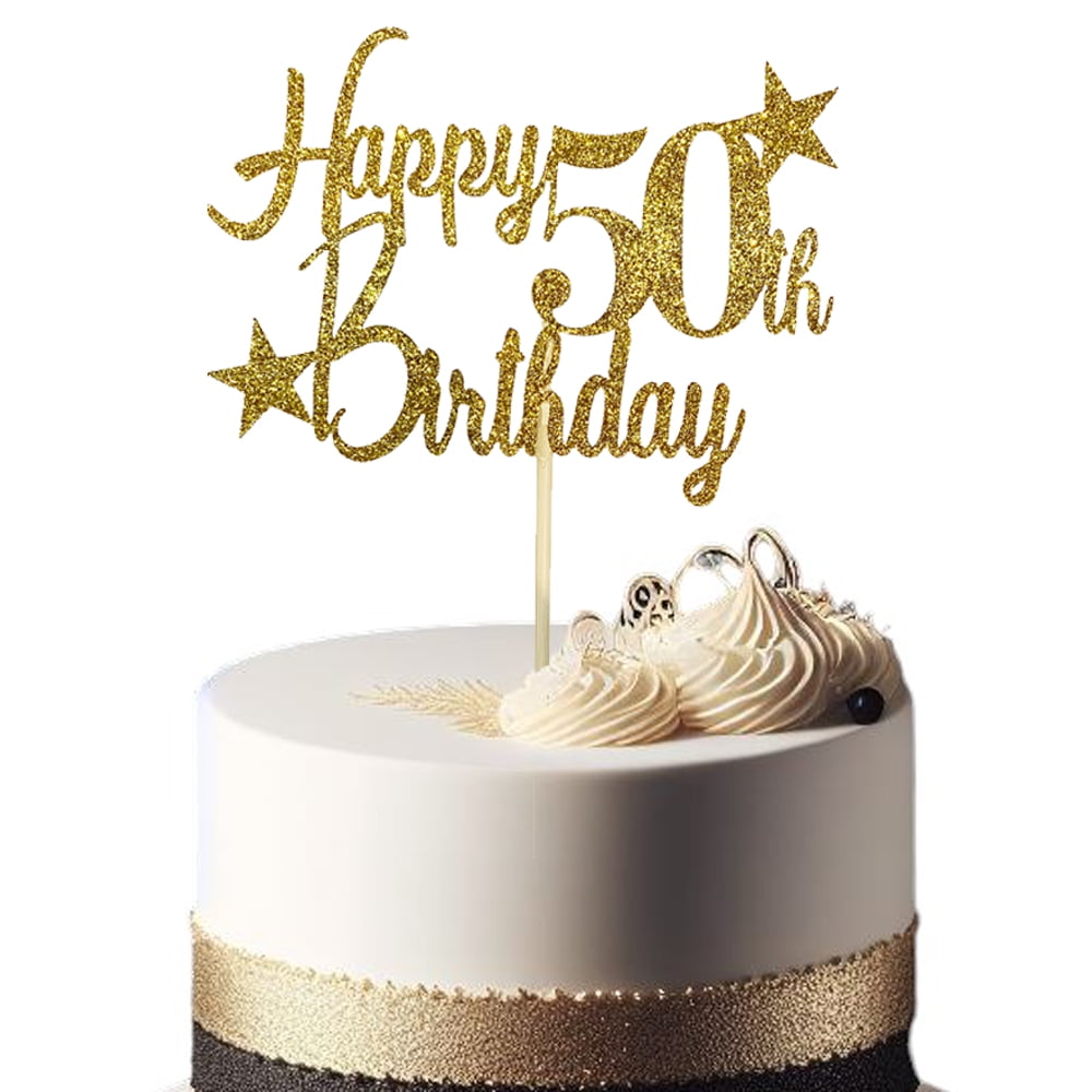 Glittered Elegance Happy Birthday 50th Glittered Cake Topper - Party ...