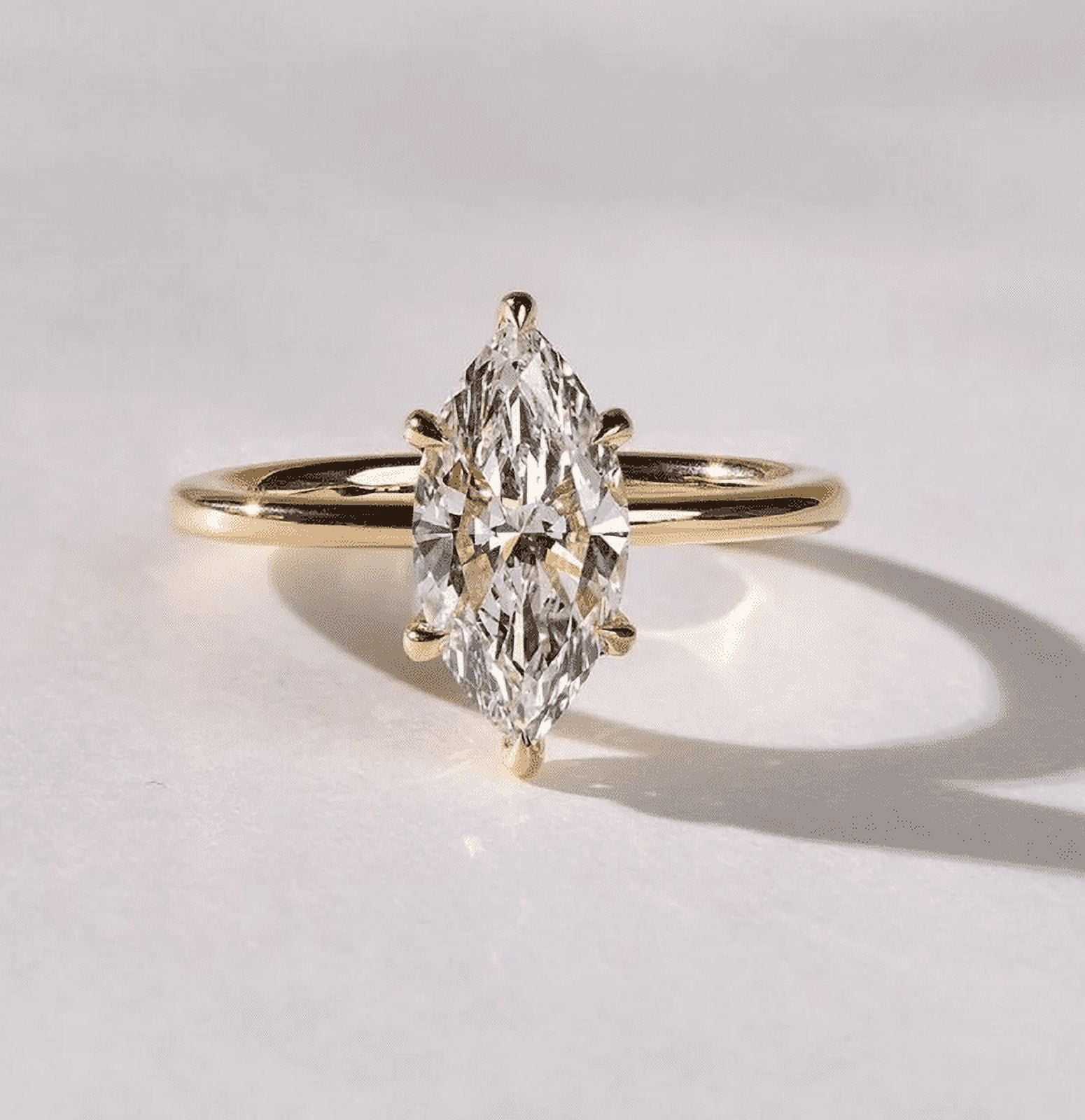 Glittering 6 Prong Diamond Ring Marquise Cut Solitaire Ring Engagement ...