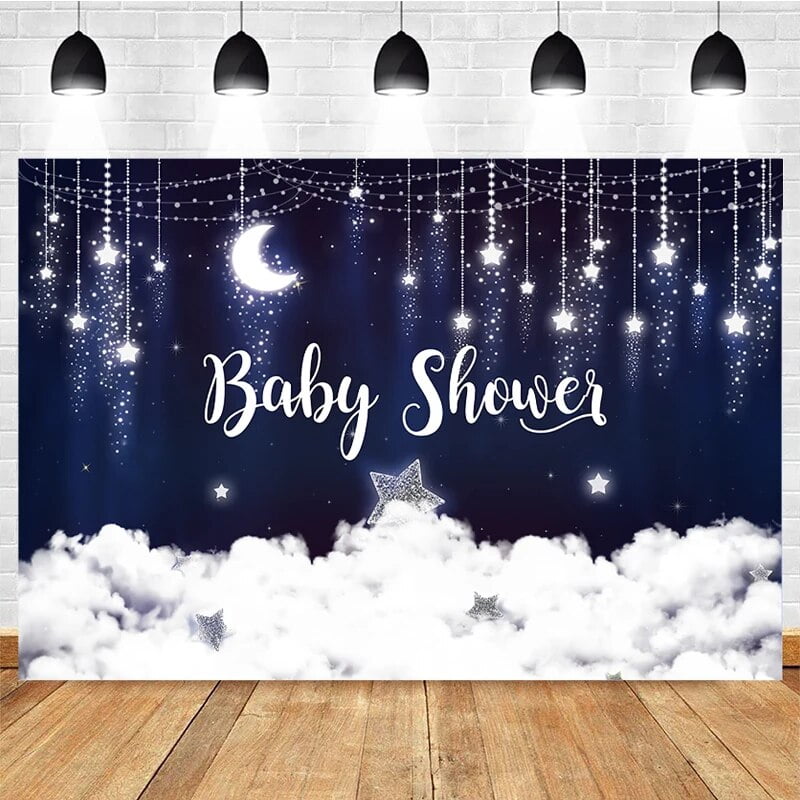 Glittering Baby Shower Party Backdrop Star Moon Clouds Photography ...