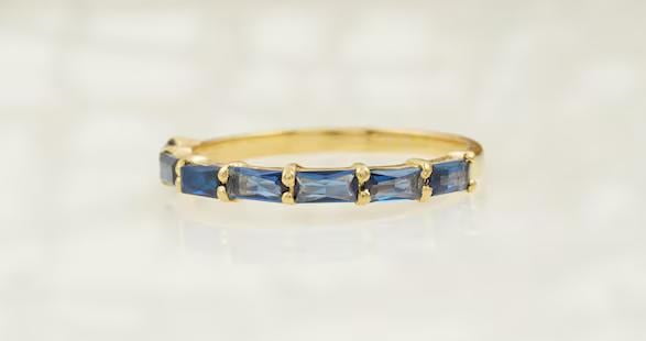 Glittering Baguette Cut Stacking Moissanite Sapphire Ring Solid Gold ...