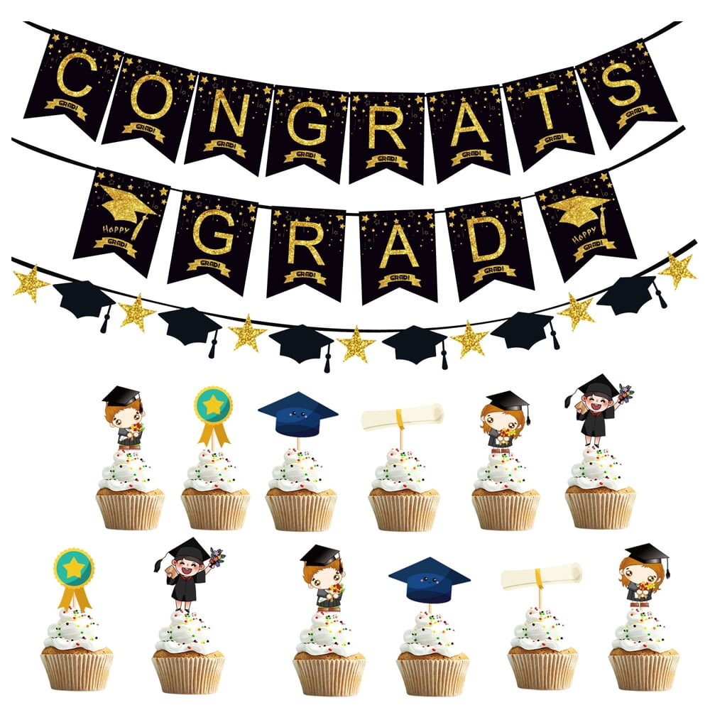 Glittering Graduation Banner with End Caps, Graduation Decorations ...