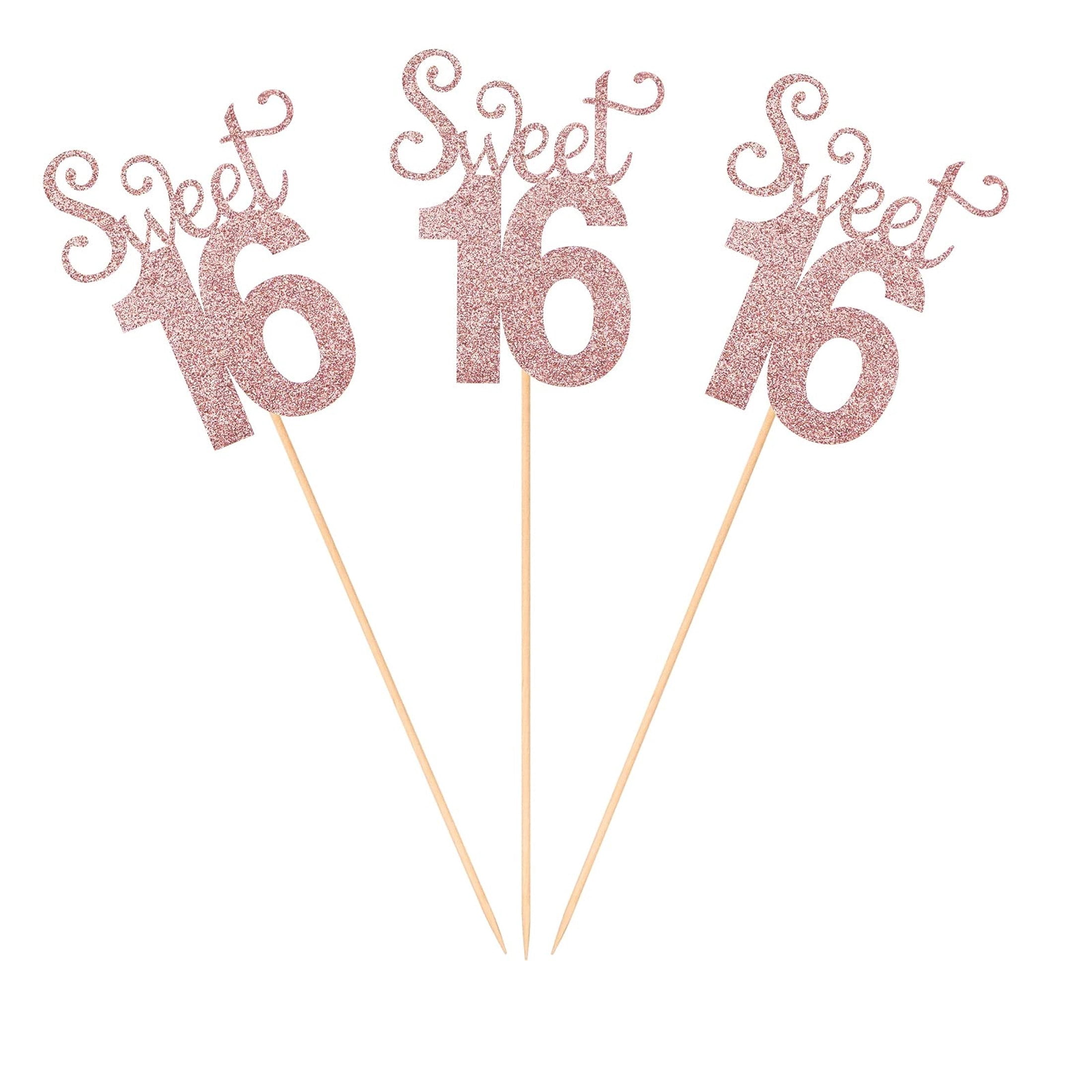 Glittering Rose Gold Sweet 16 Centerpiece Sticks - 10-Pack Double Sided ...