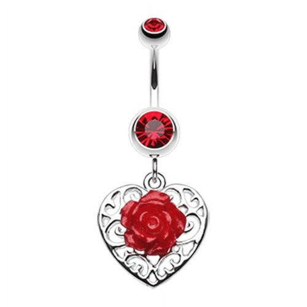 Glittering rose and Decorative Heart Belly Button Ring - Walmart.com