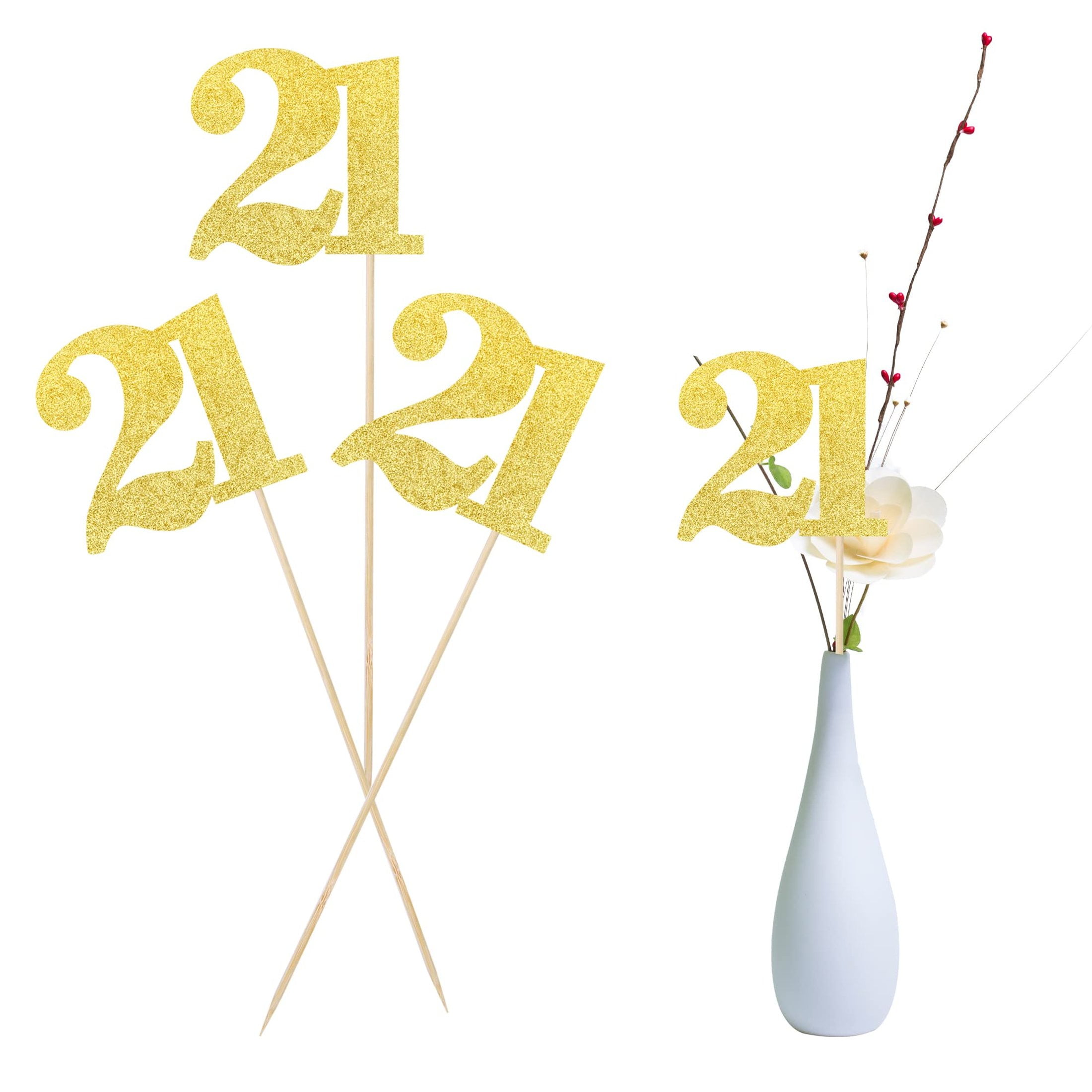 Glittery 21st Birthday Table Decor Set - 12 Piece Gold Number 21 Cake ...