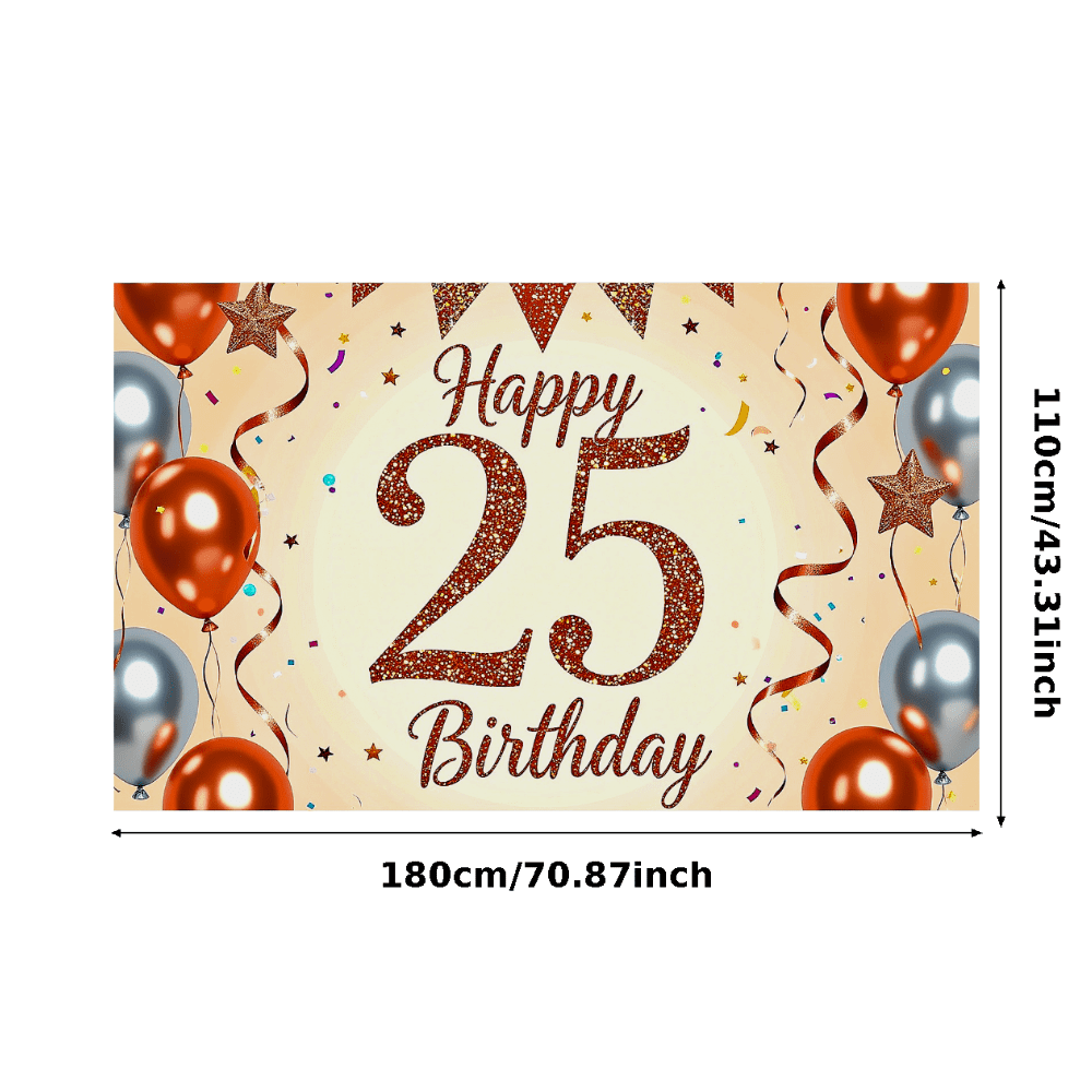 Glittery 25th Birthday Banner with Balloons Stars Background Party ...