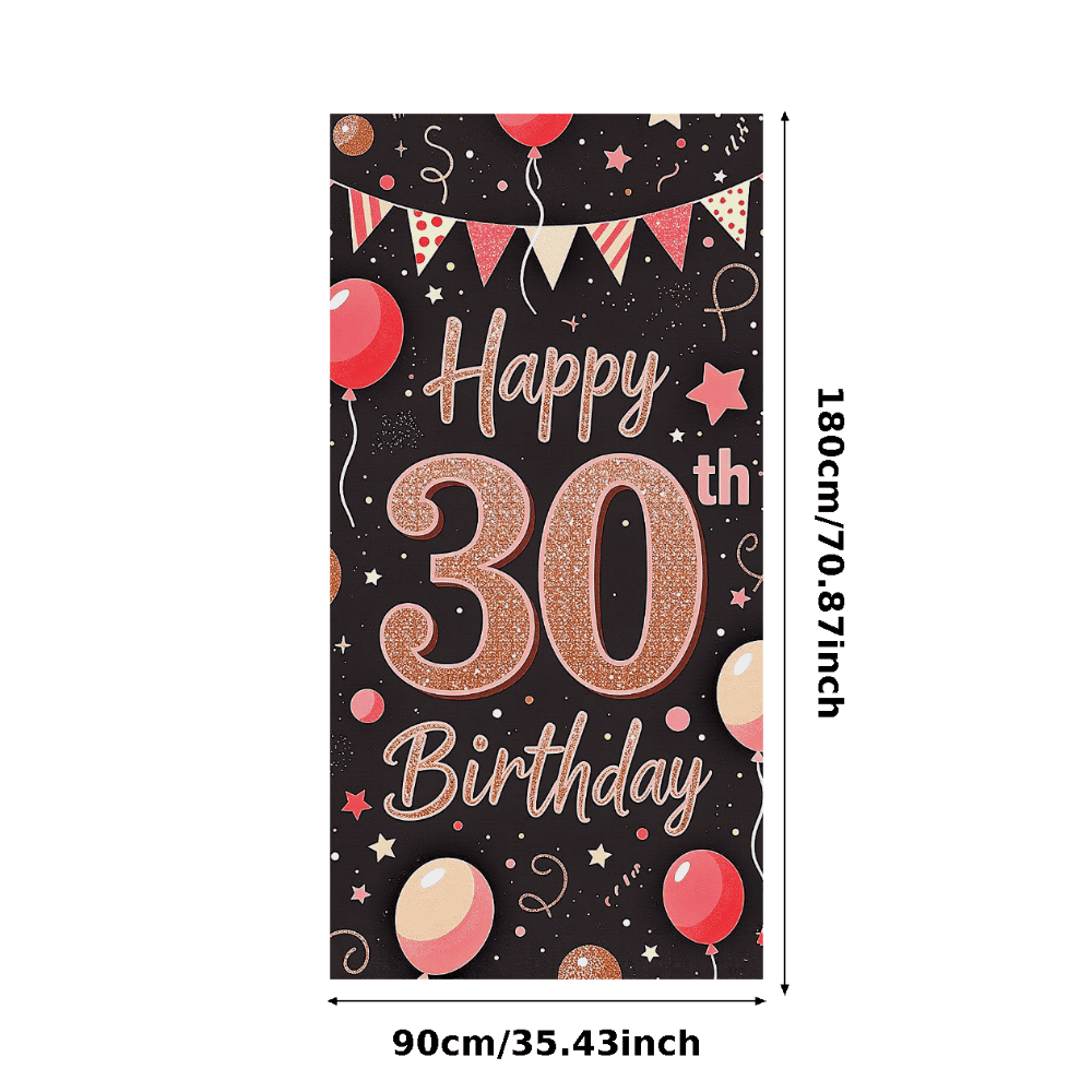 Glittery 30th Birthday Backdrop Banner with Balloons Stars and Bunting ...
