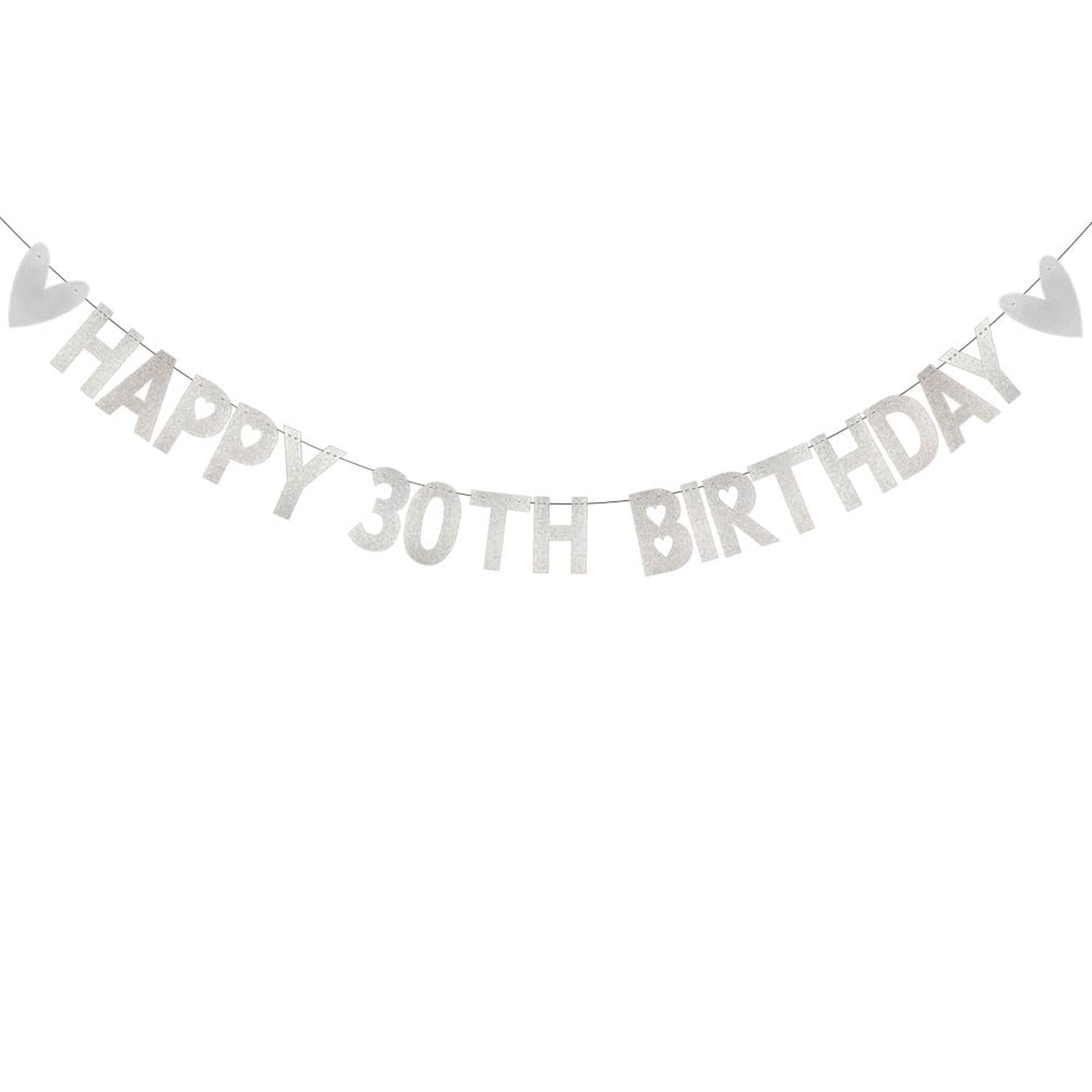 Glittery 30th Birthday Banner - Silvery Party Decorations for 30 Years ...