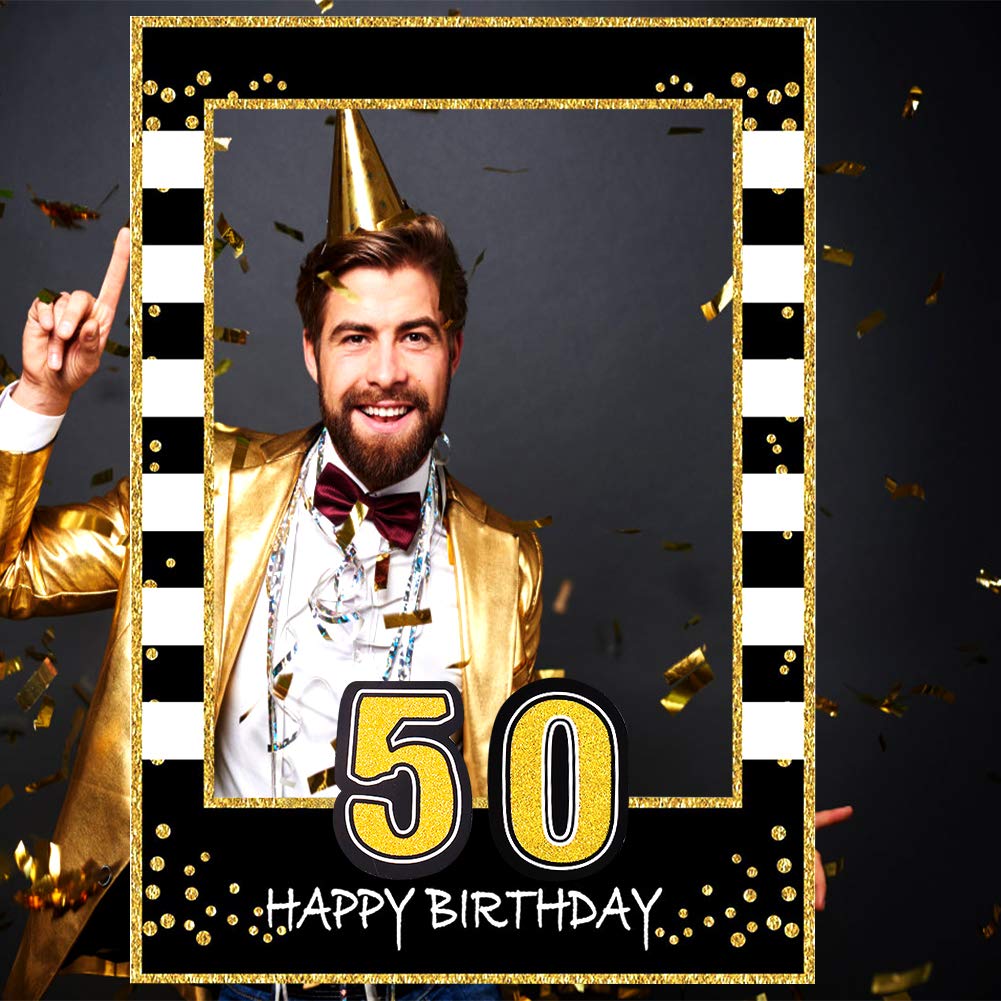 Glittery 50th Birthday Selfie IFF17 Photo Booth Frame Black and Gold ...