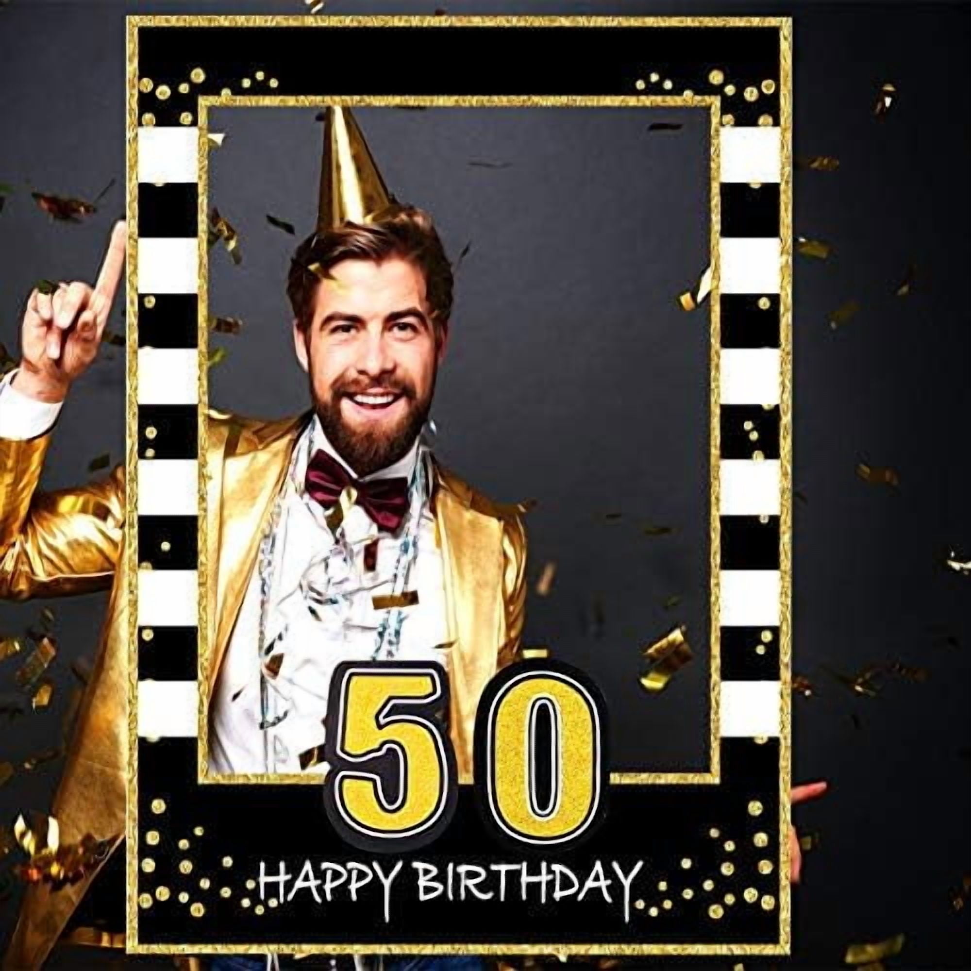 Glittery 50th Birthday Selfie Photo Booth Frame Black and Gold Birthday Party Photo Props ...
