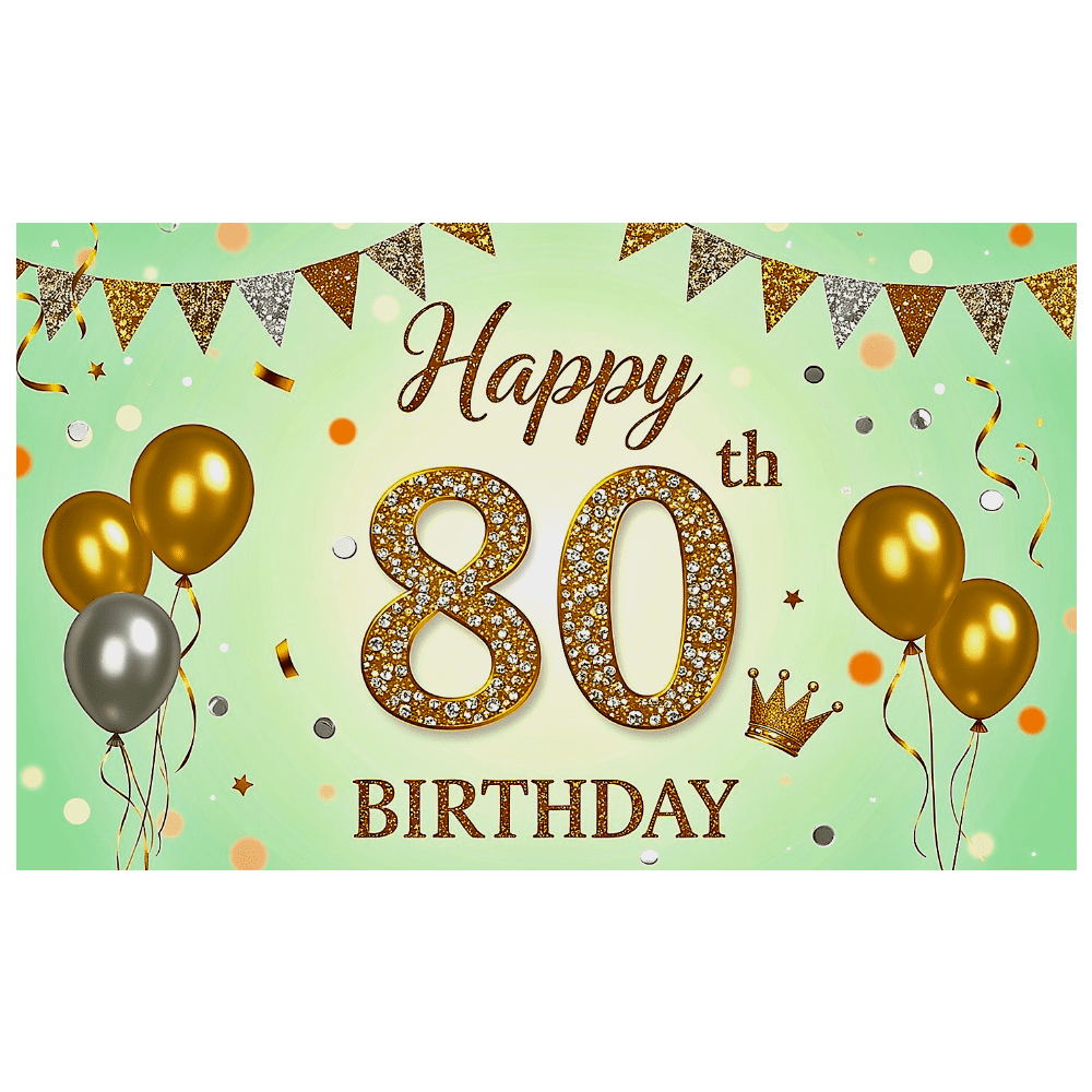 Glittery 80th Birthday Backdrop Banner with Balloons Stars and Crown ...