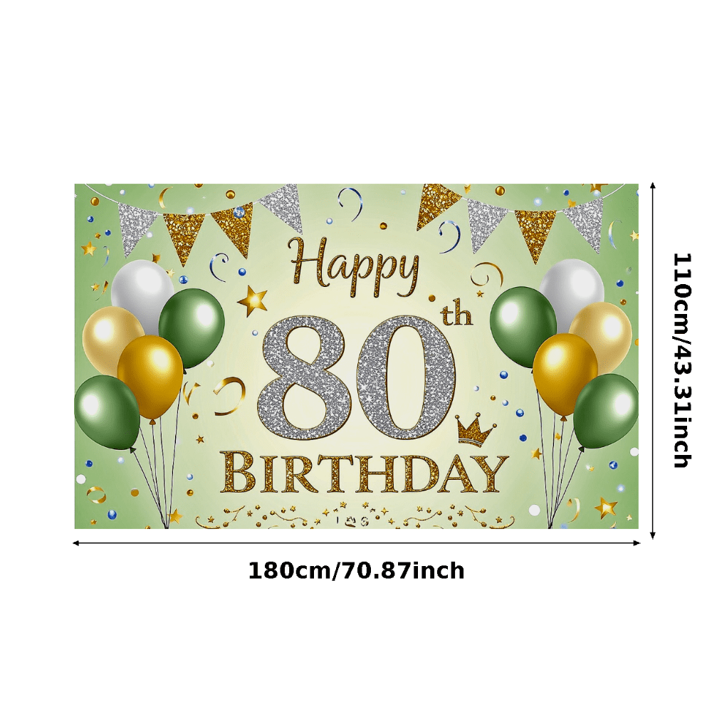 Glittery 80th Birthday Backdrop Banner with Balloons Stars and Crown ...