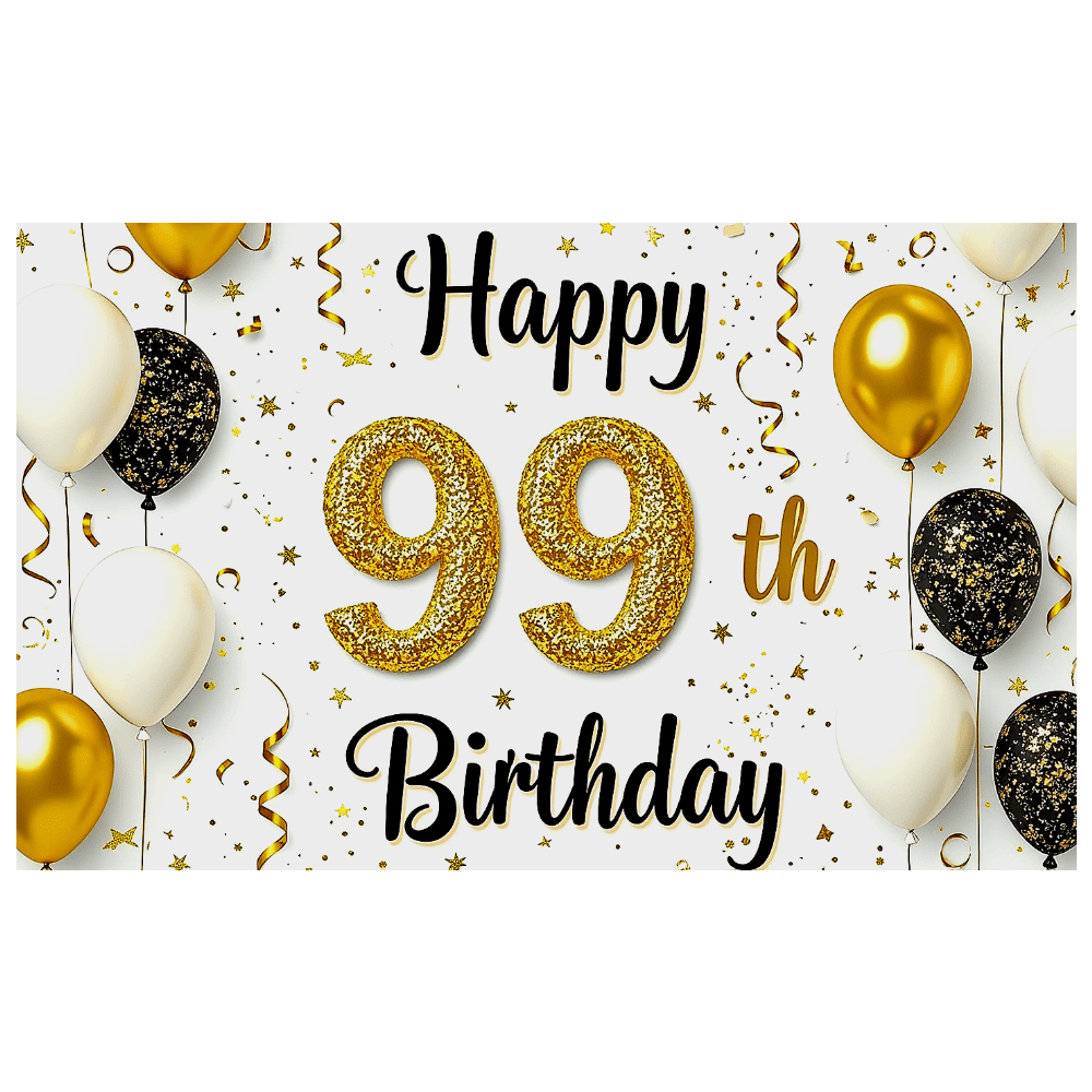 Glittery 99th Birthday Banner with Balloons and Stars Backdrop Party ...