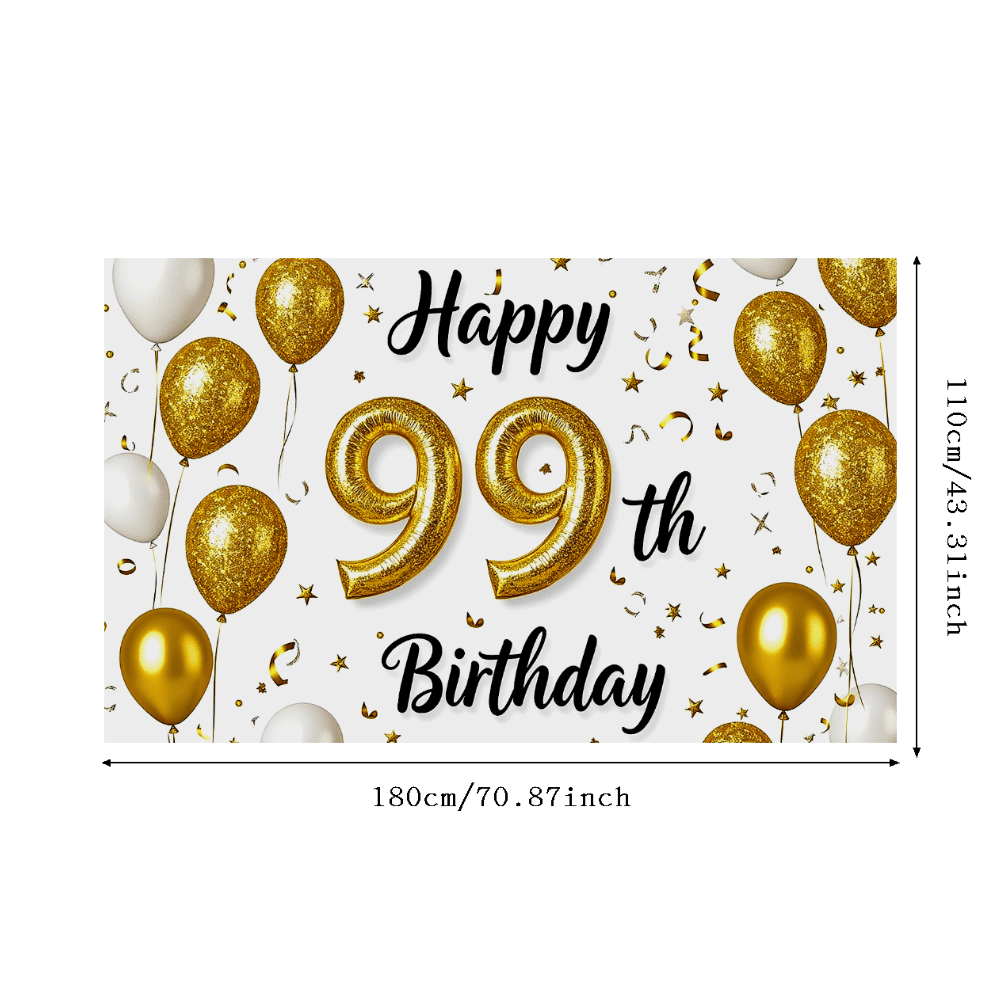Glittery 99th Birthday Banner with Balloons and Stars Backdrop Party ...