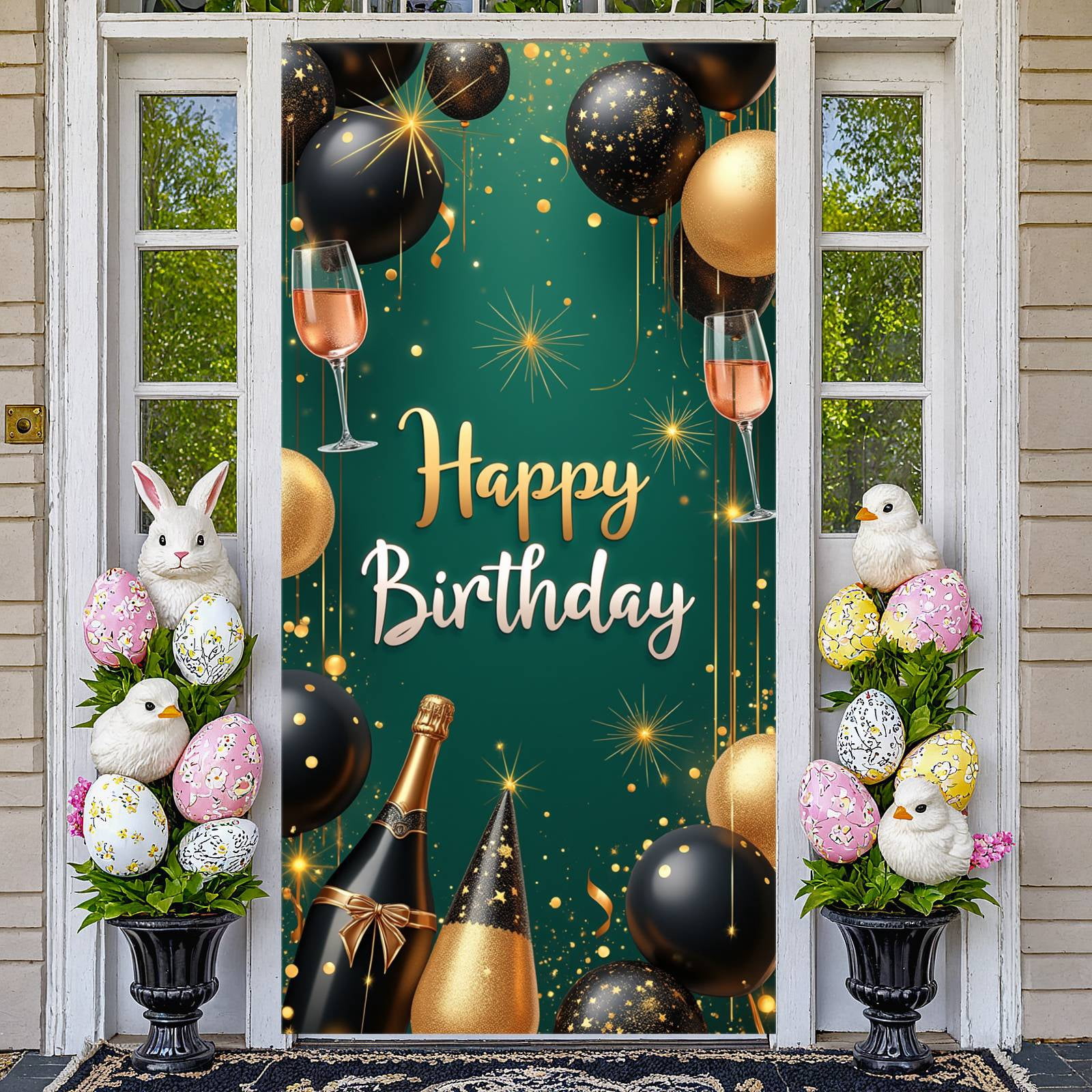 Glittery Banner Gold & Green Birthday Backdrop Sparkle Accents ...