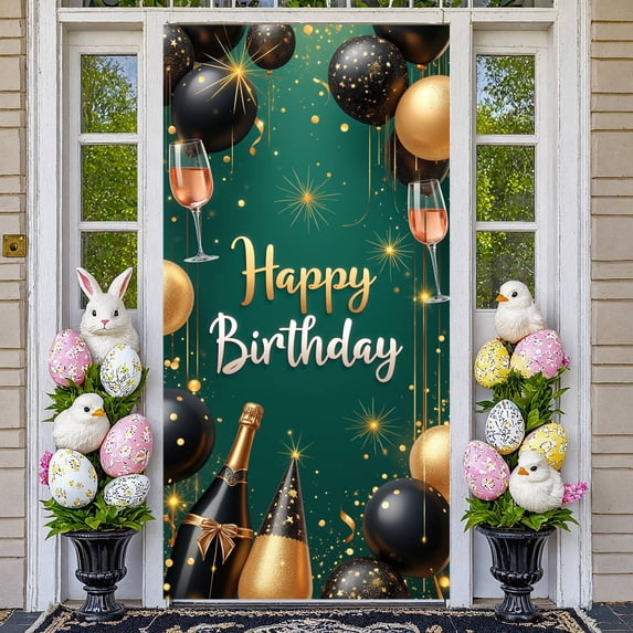 Glittery Banner Gold & Green Birthday Backdrop Sparkle Accents ...