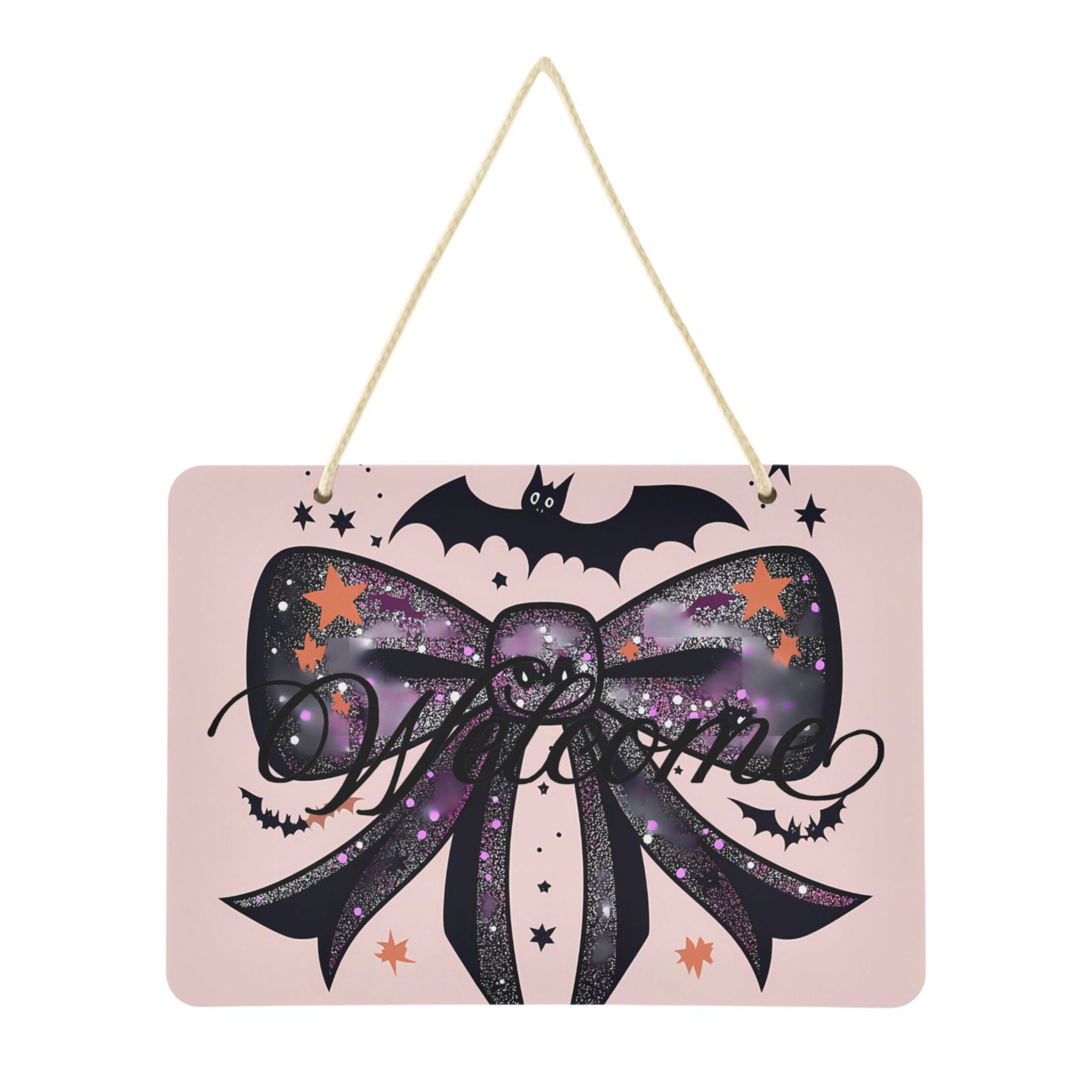 Glittery Bow with Bats Welcome Sign Front Door PVC 14x10 inch Hanger ...