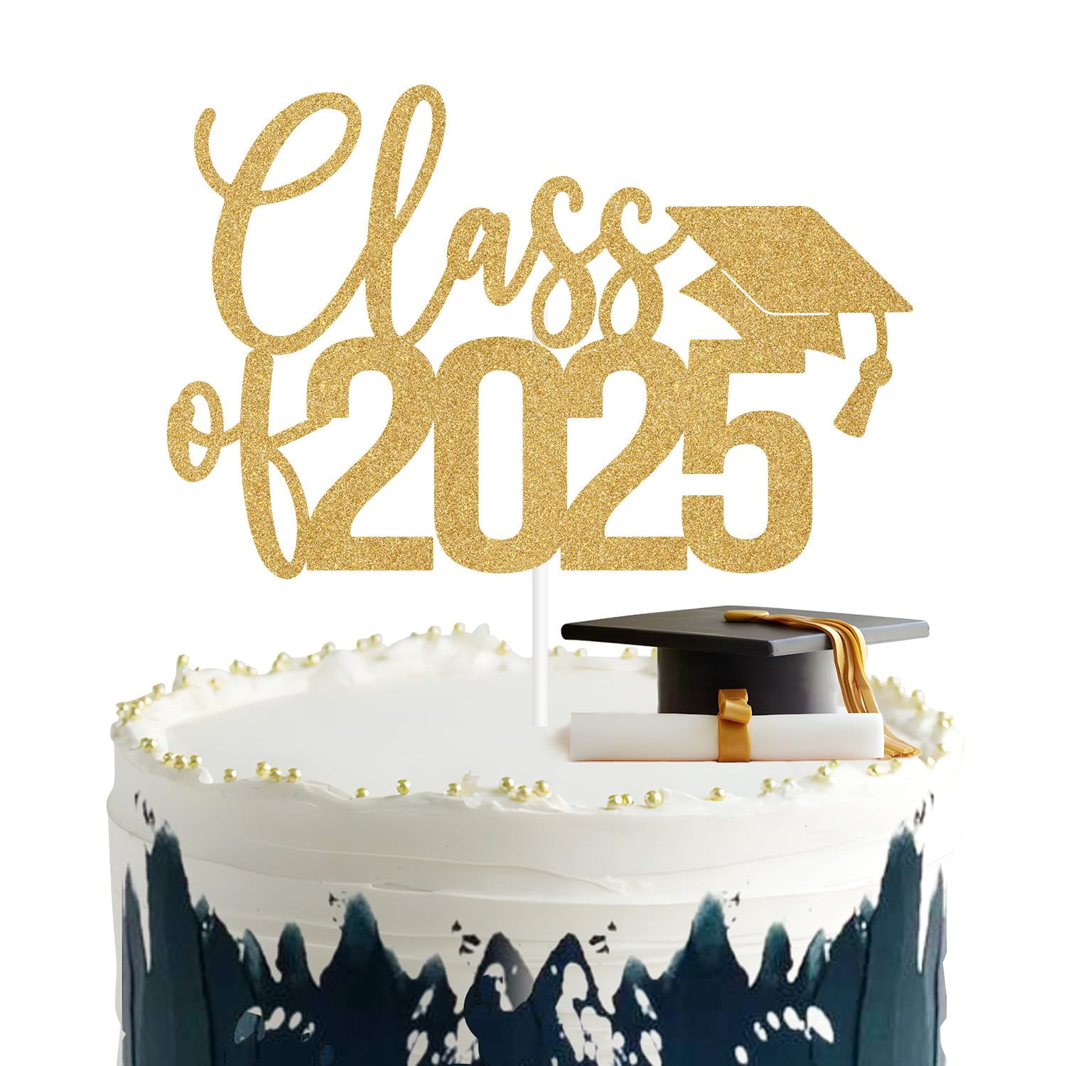 Glittery Class of 2025 Cake Topper, ITL1 Gold Graduation Cake Décor ...