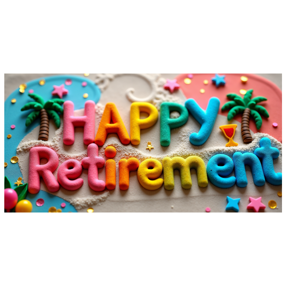 Glittery Golden Star Decorated Happy Retirement Banner Backdrop Party ...