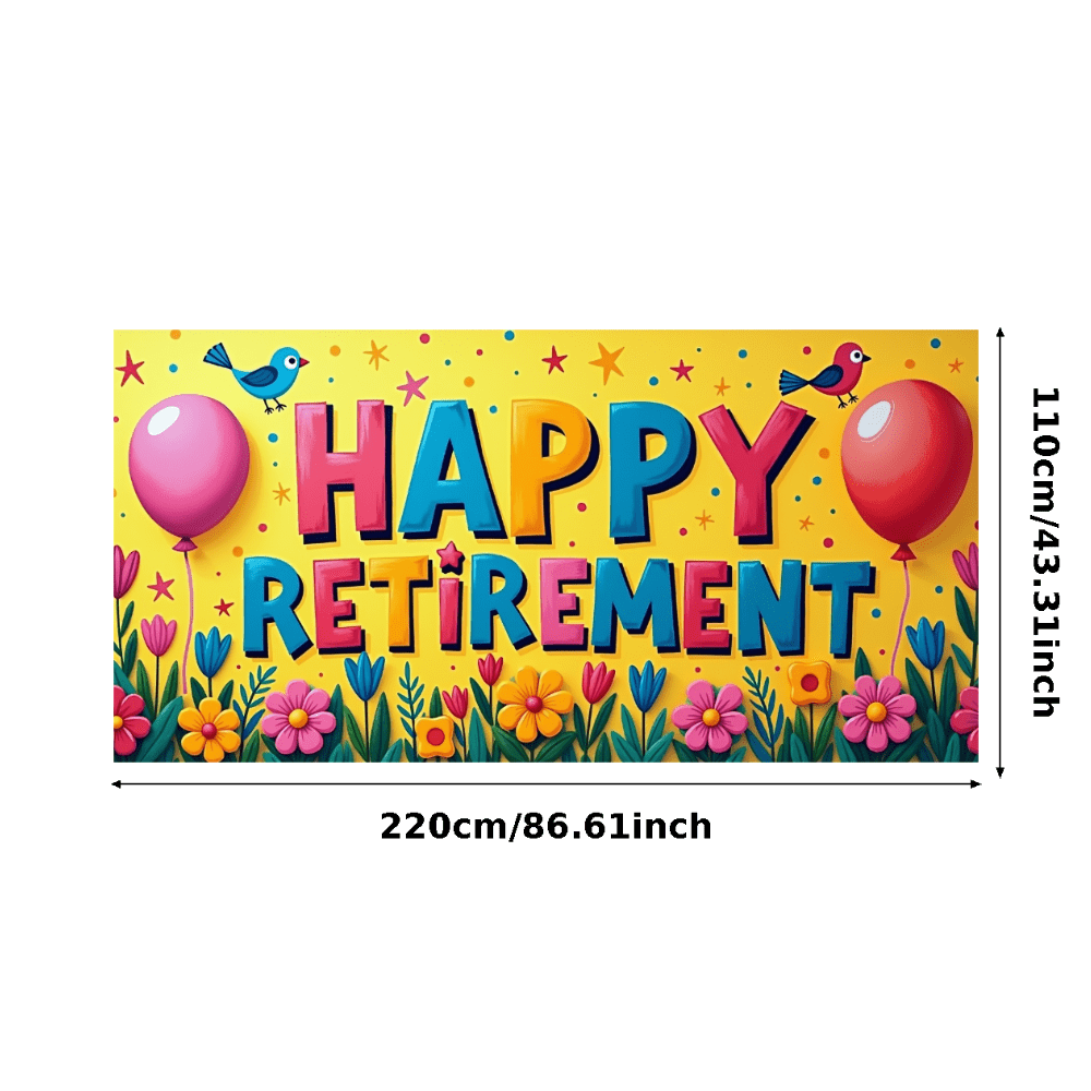 Glittery Golden Star Decorated Happy Retirement Banner Backdrop Party ...