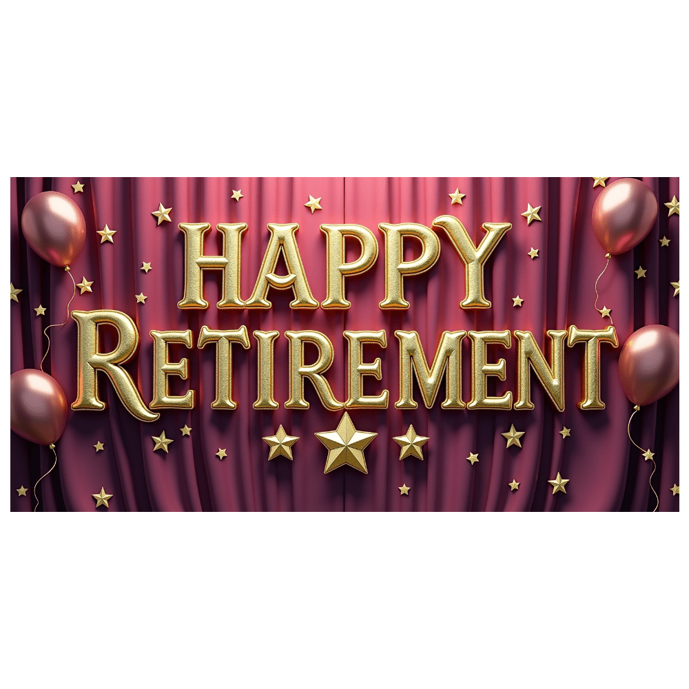 Glittery Golden Star Decorated Happy Retirement Banner Backdrop Party ...