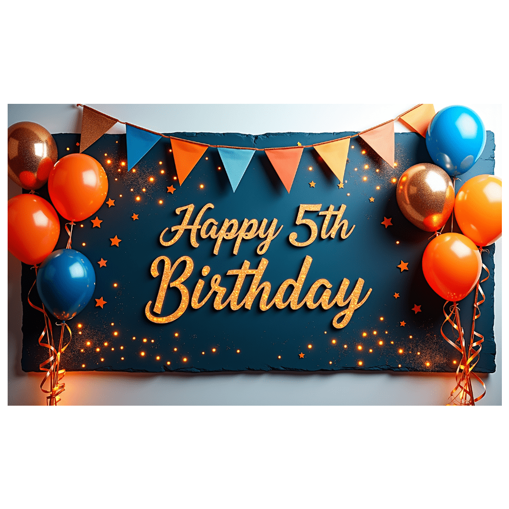 Glittery Happy 5th Birthday Banner with Star Elements Backdrop Party ...