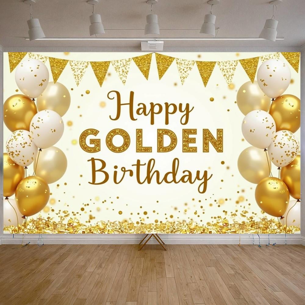 Glittery Happy Golden Birthday Banner Star-themed Golden Birthday ...