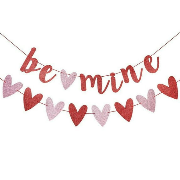 Glittery Heart Banner Valentines Day Decorations Pre-Strung Romantic ...