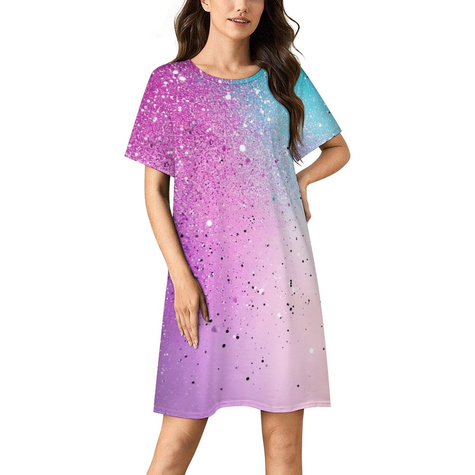 Glittery Pastel Abstract Art Women Nightgown Sleepwear Short Sleeves ...