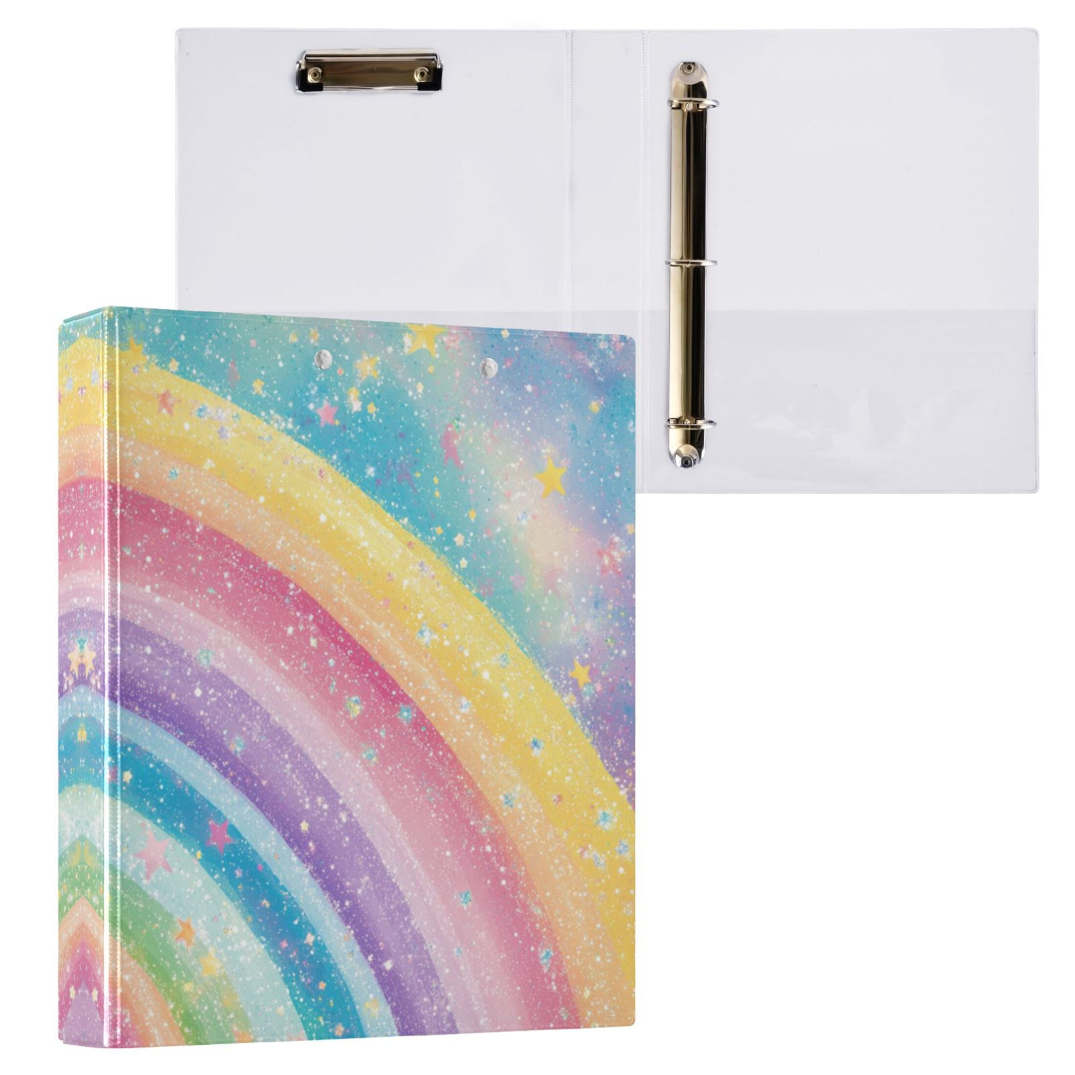 Glittery Rainbow 3 Ring Hardcover Binders 1.5in Round Rings for Letter ...