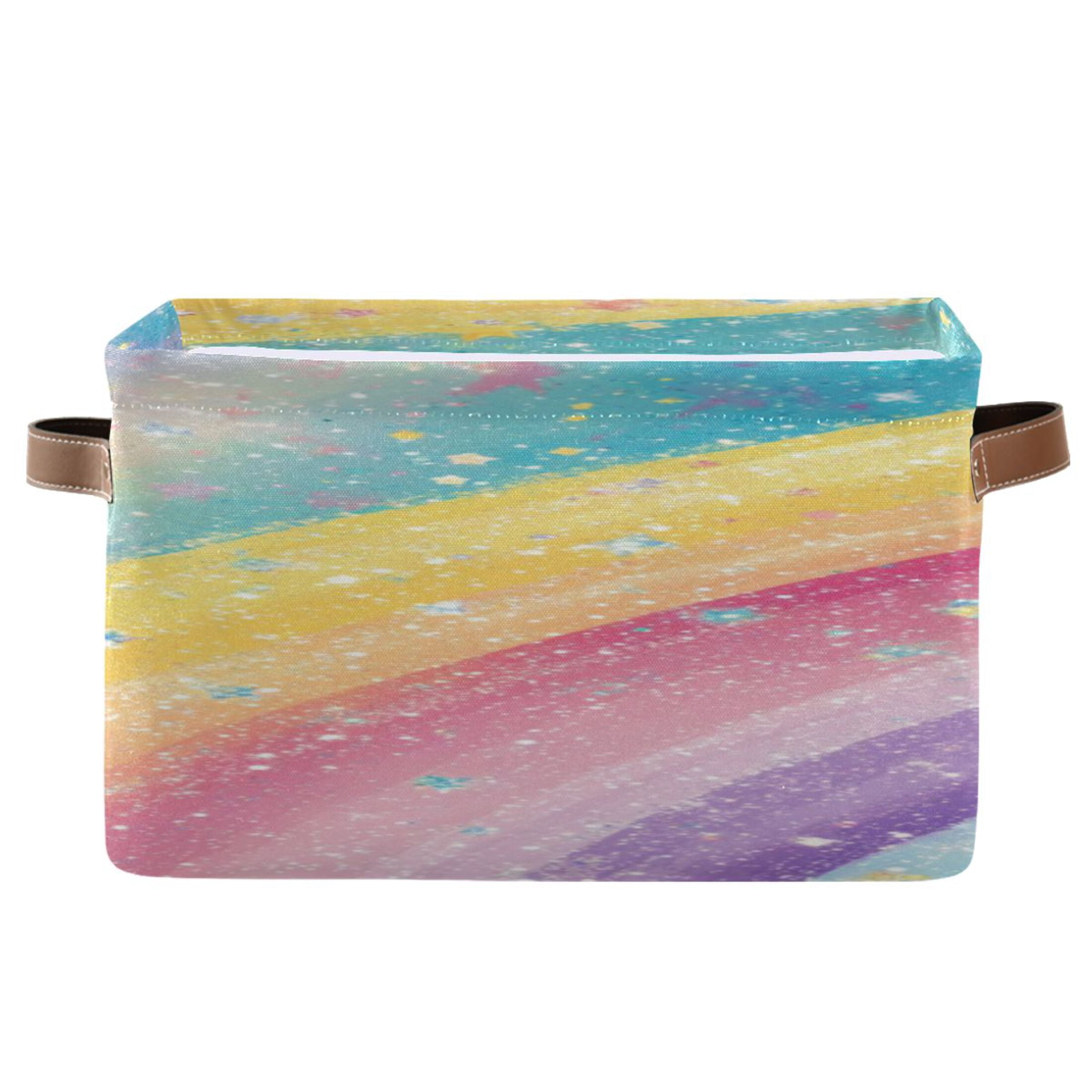 Glittery Rainbow Foldable Storage Basket,Canvas Fabric Foldable Storage ...
