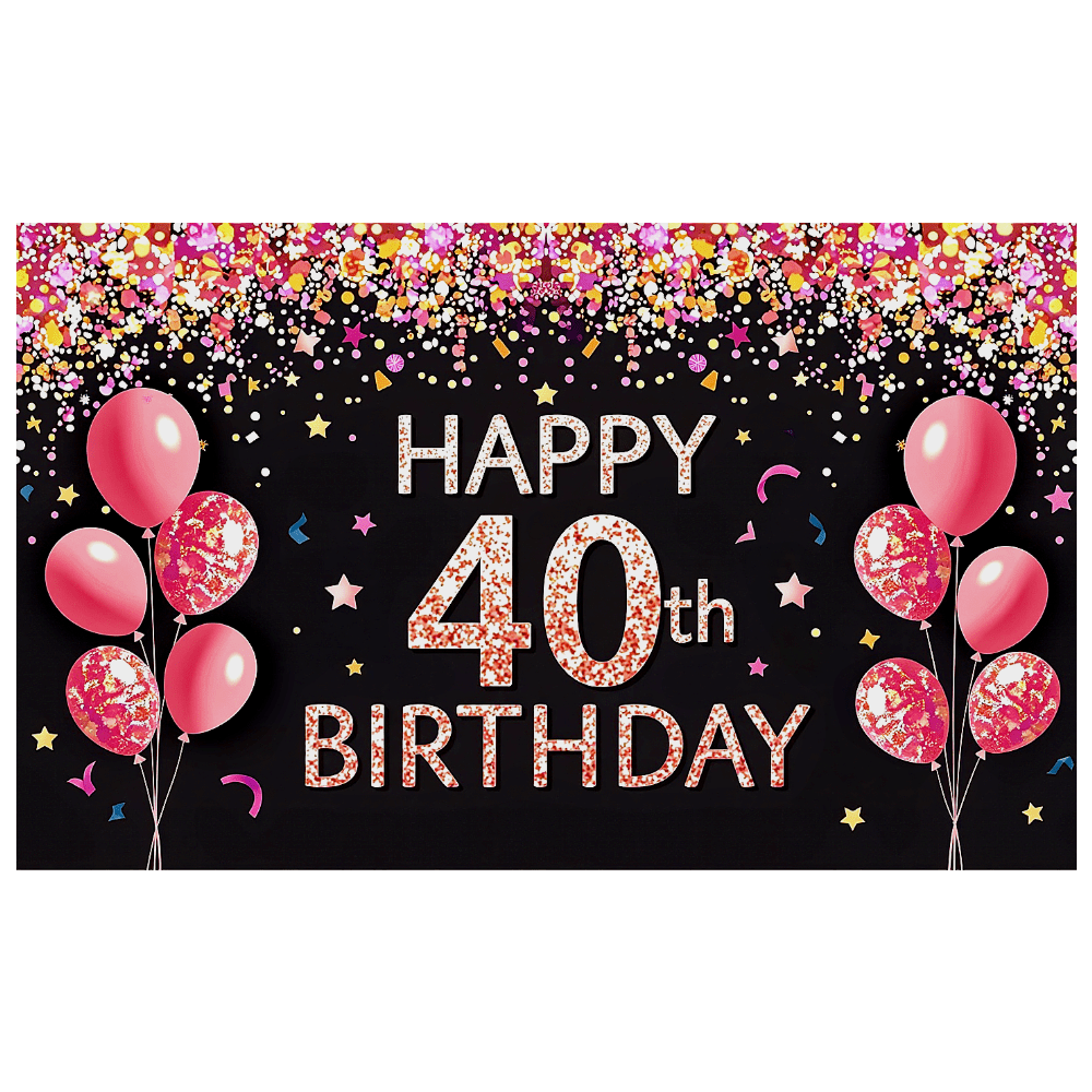 Glittery Rose Gold 40th Birthday Banner with Balloons and Stars ...