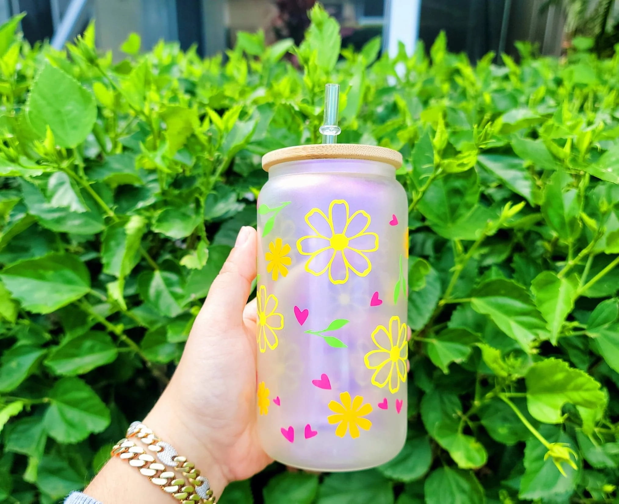 Glittery Shiny Daisy Cup Iced Coffee Cup Glass - Walmart.com