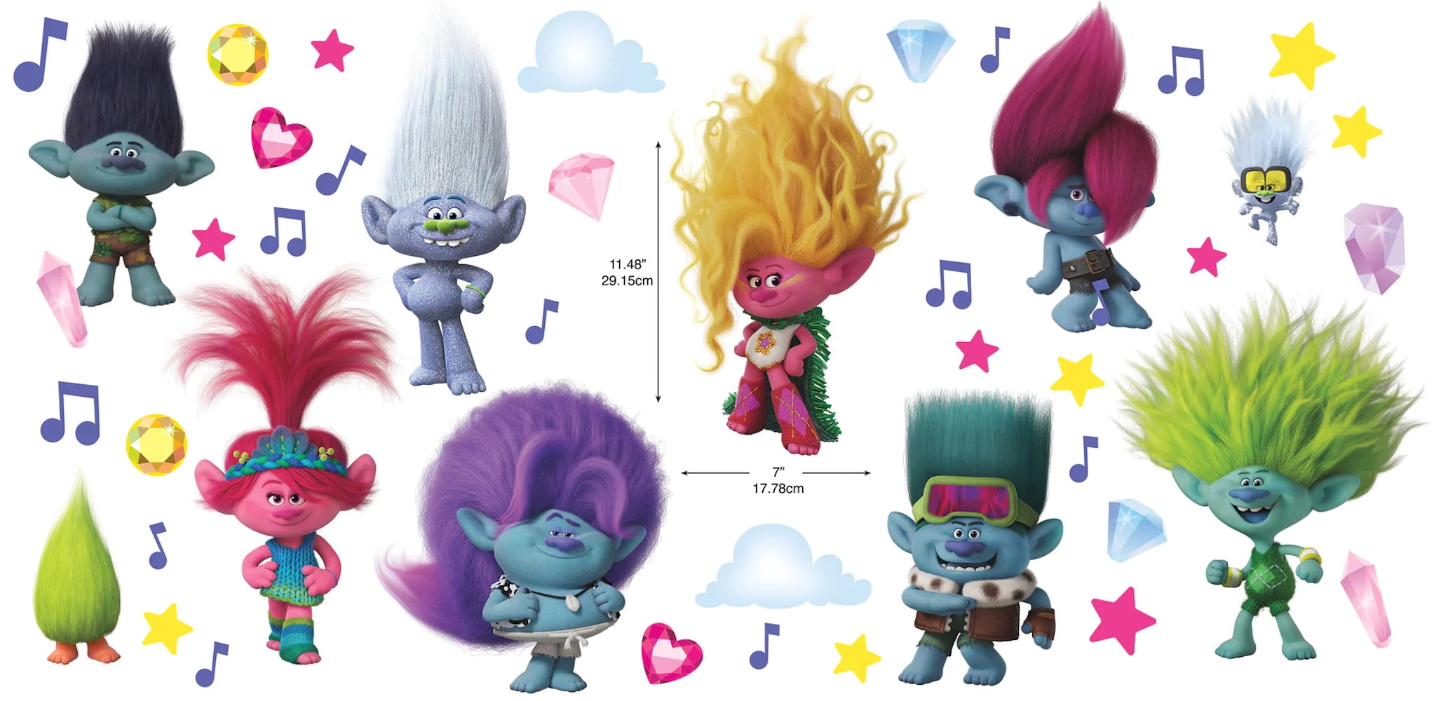 Glittery Trolls Movie 3 Band Together Peel & Stick Wall Decals Kids ...