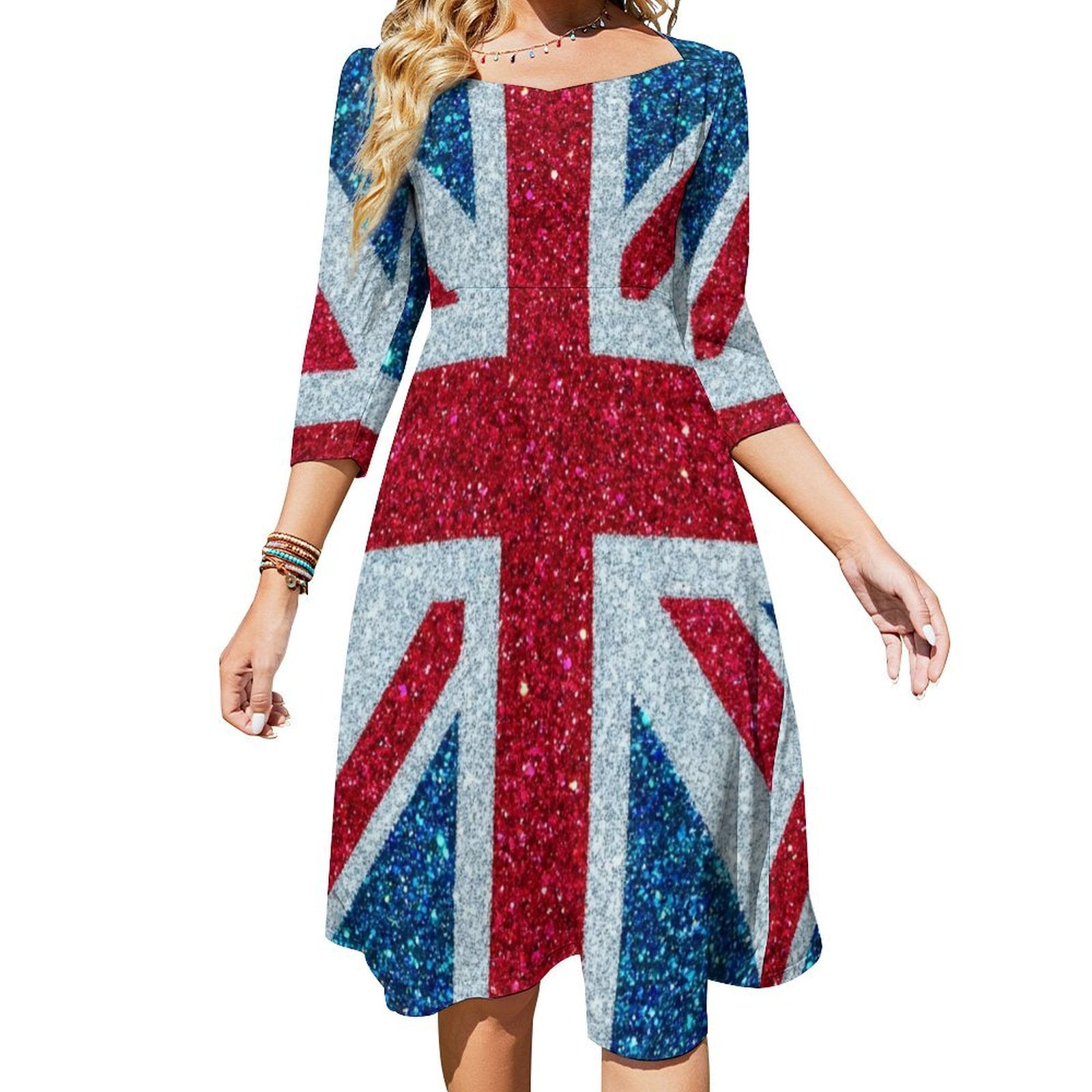 Glittery Union Jack Flag-2 Sweetheart Knot Flared Dress Fashion Design ...