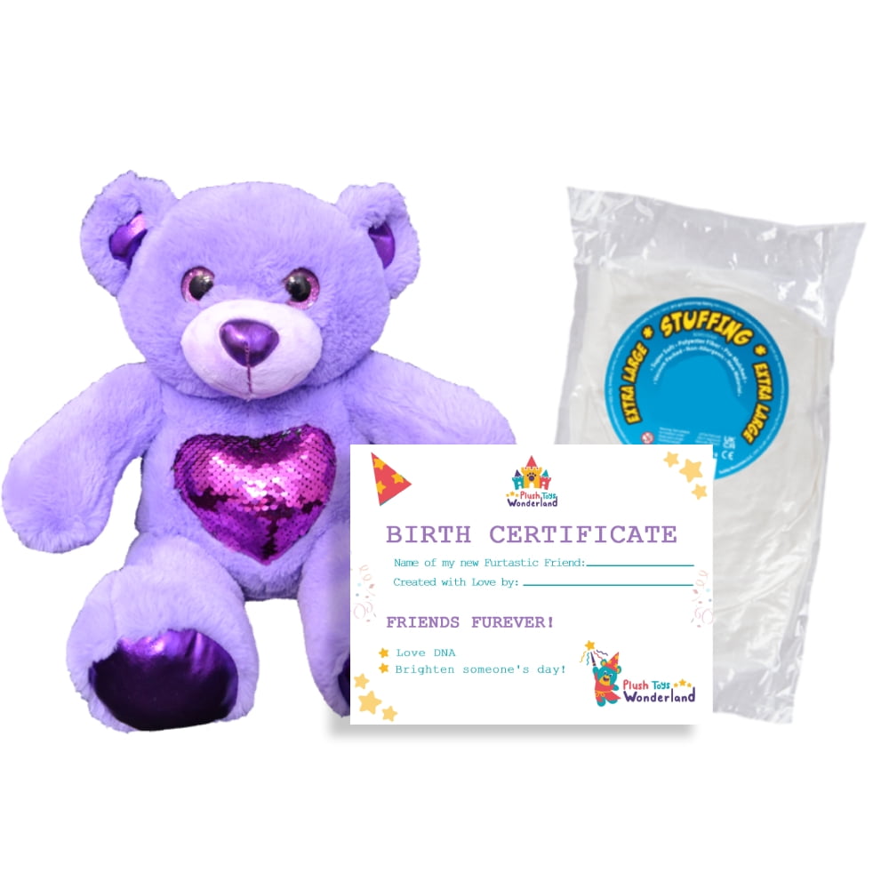 Plush Gear Glitz the Purple Bear 16" Stuffed Animal with DIY Kit, Fibre ...