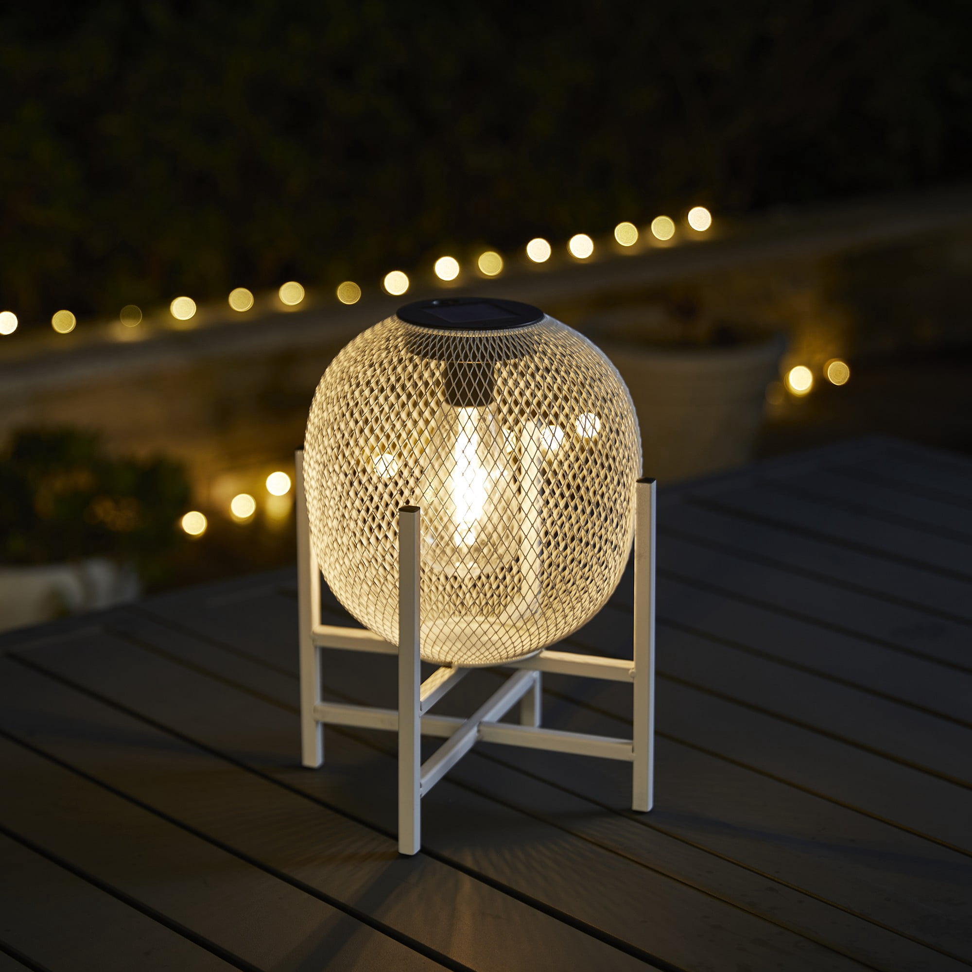 Glitzhome 11.5"H White Metal Mesh Solar Powered Outdoor Lantern with ...