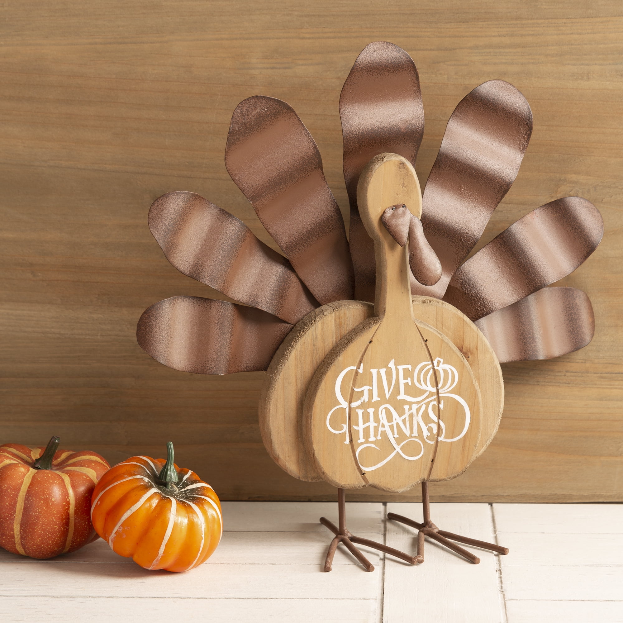 Glitzhome 12 "H Wooden/Metal Turkey Thanksiving Table Decor - Walmart.com