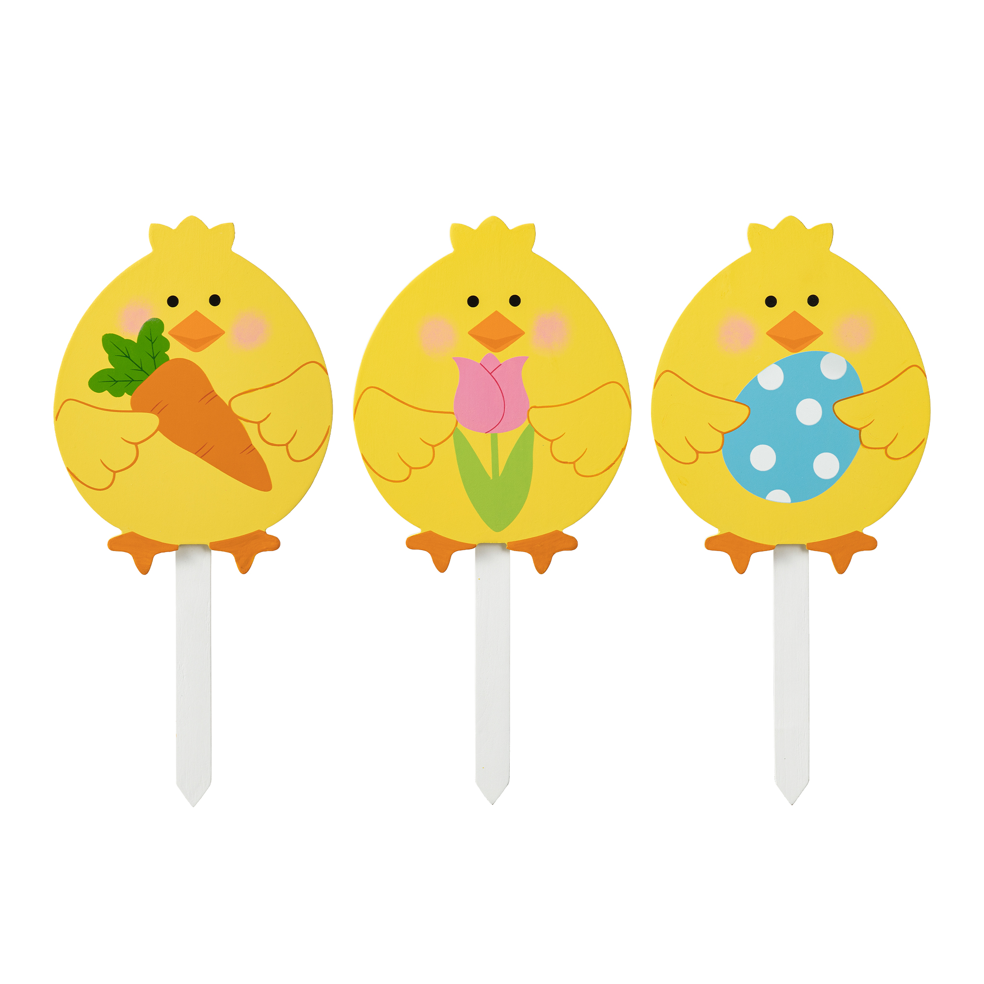 Glitzhome 15"H Set of 3 Easter Wooden Chick Pick/Yard Stake - Walmart.com