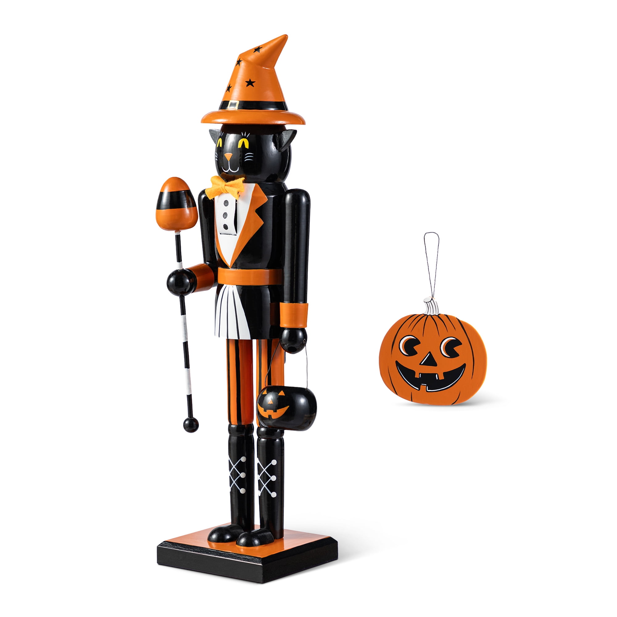 Glitzhome 18.50"H Halloween Wood Black Cat Nutcracker w/Pumpkin ...