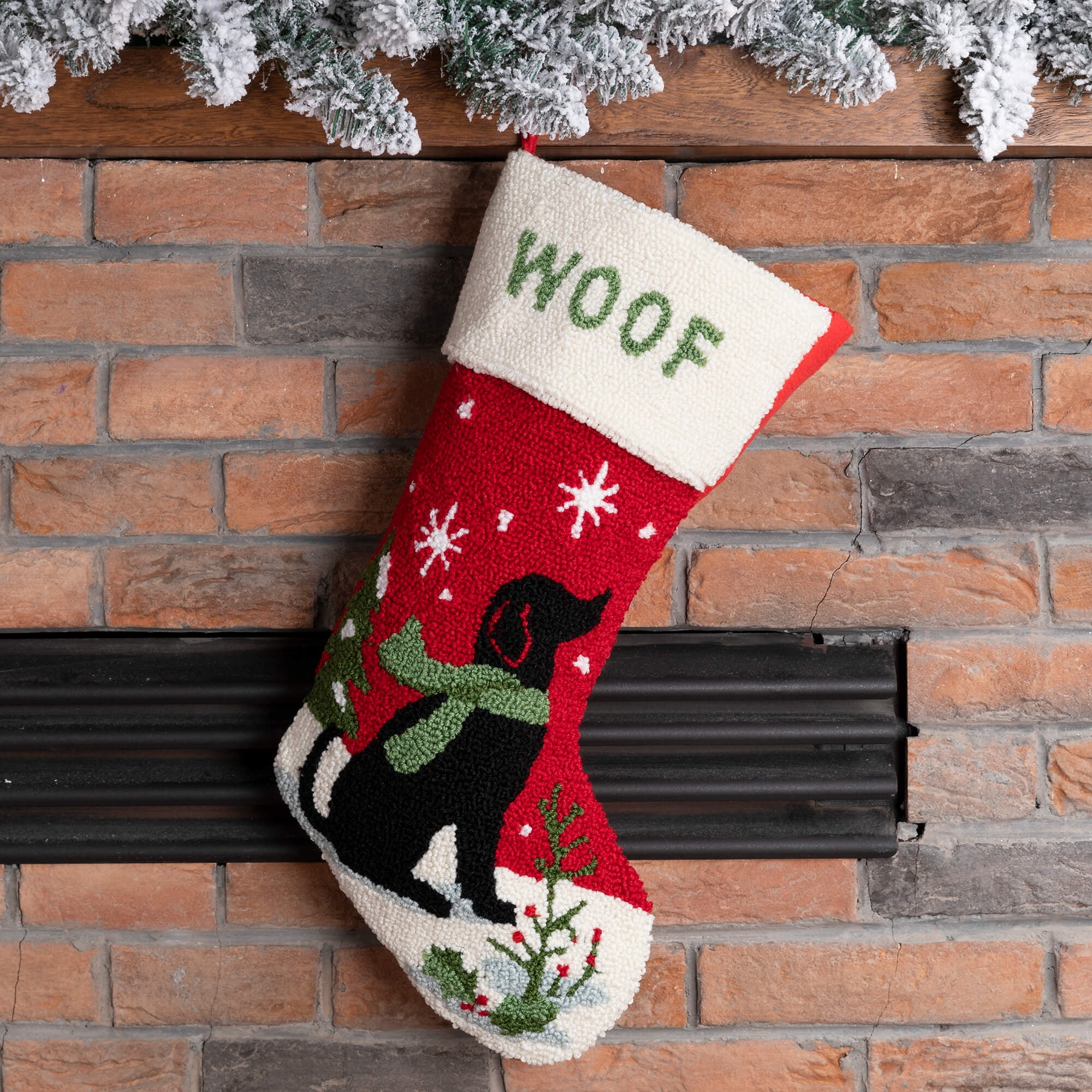Glitzhome 20 "H Handmade Hooked Dog Christmas Stocking - Walmart.com