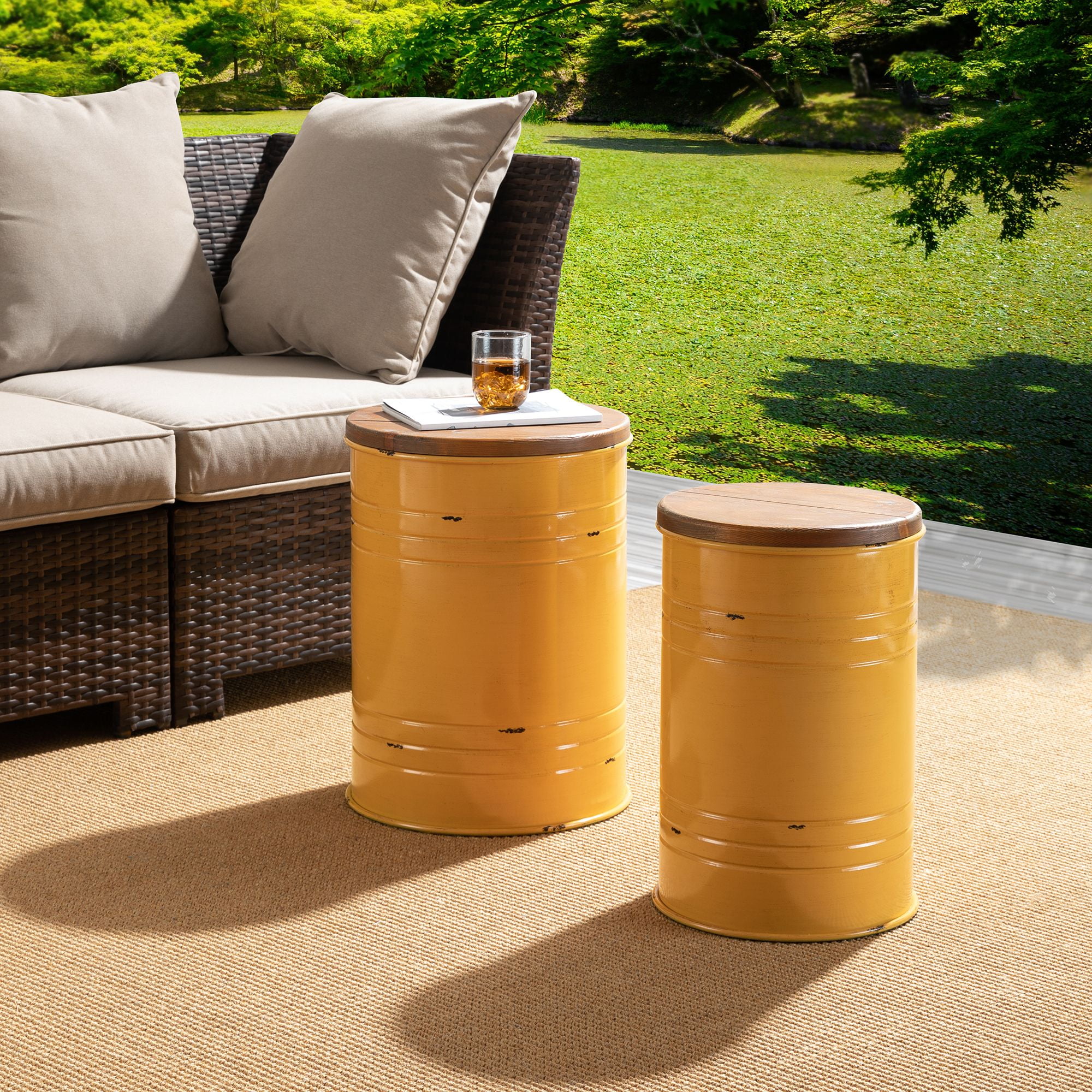 Glitzhome 2Pcs Rustic Storage Seat Stool Farmhouse End Table Metal ...